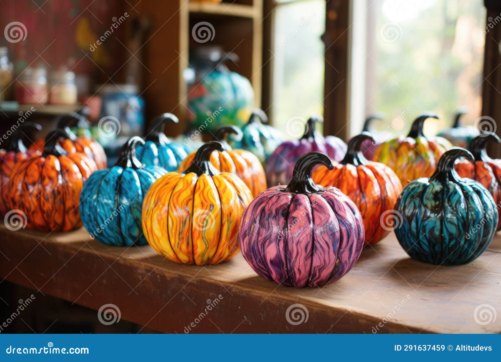 Paper Mache Pumpkins Painted in Vibrant Colors Stock Image - Image of ...