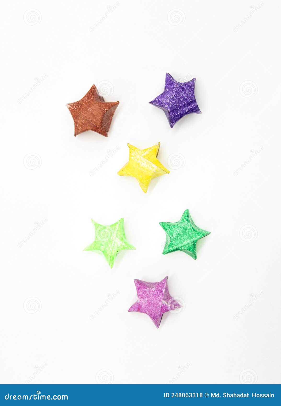 Paper Made Colorful Star Isolate on White Background, Top View Stock ...