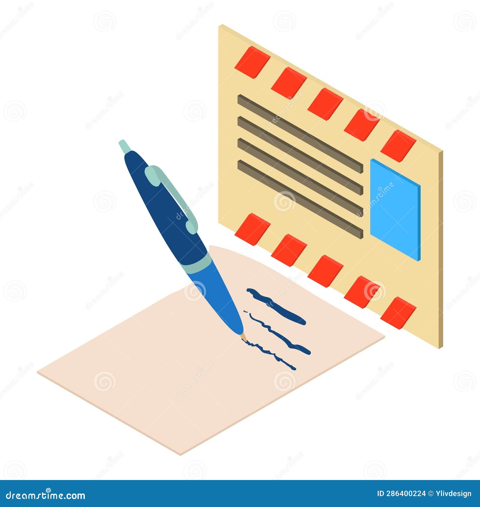 Paper Mail Icon Isometric Vector. Pen Writing on Paper Sheet and Closed ...