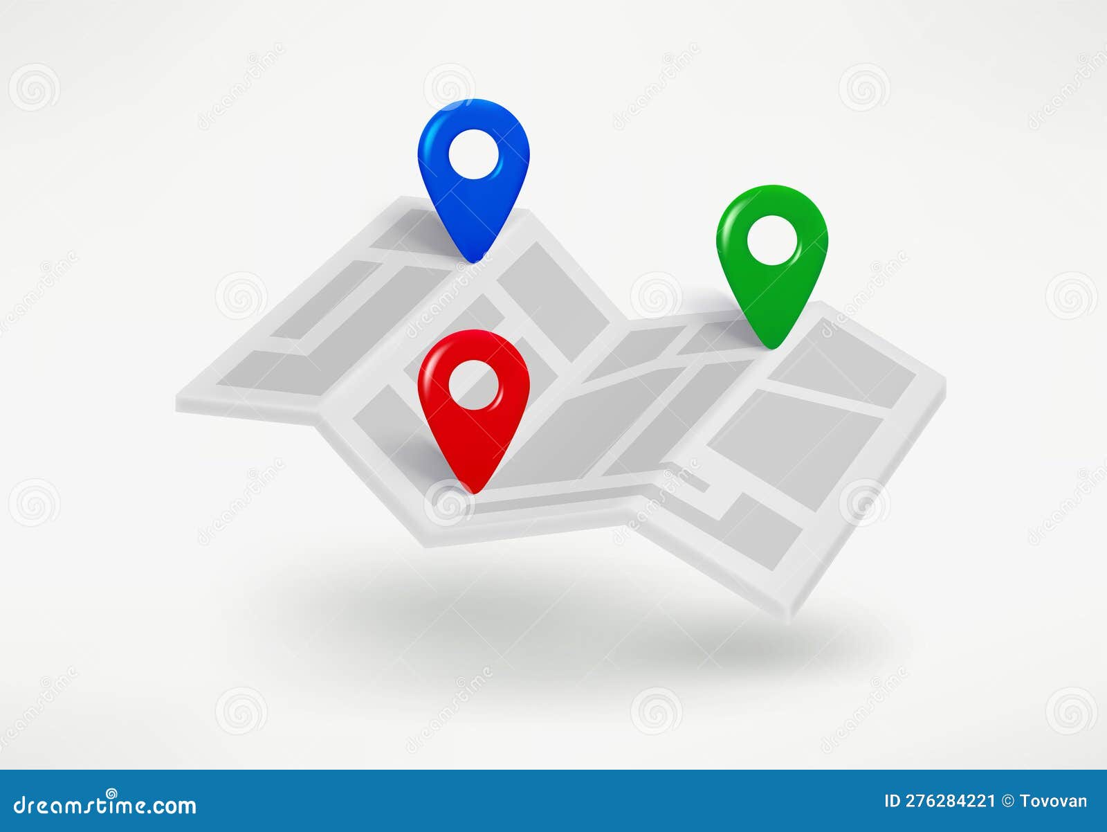 Paper Map with Color Points of Interest. 3d Vector Illustration Stock ...