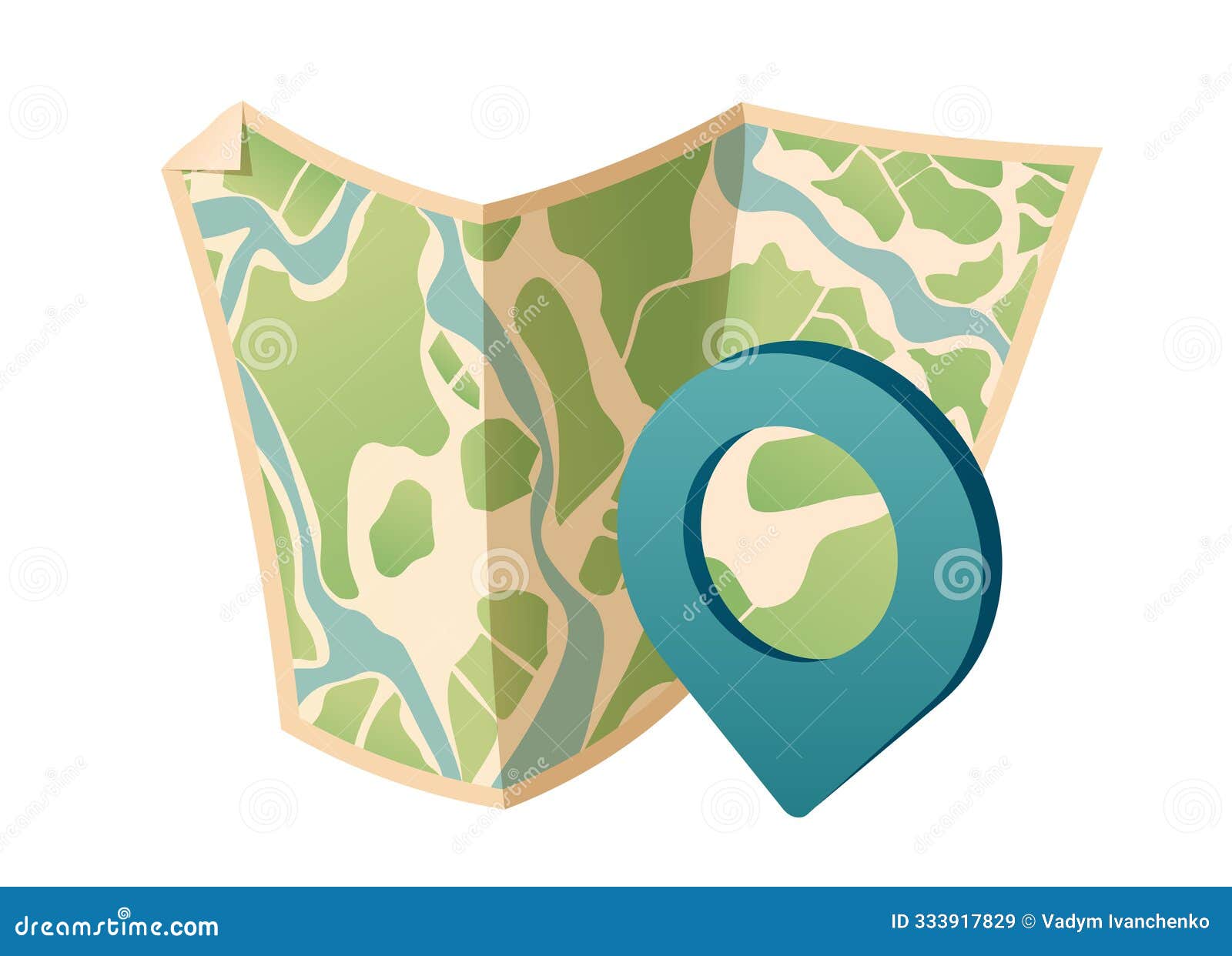 Paper Map with Giant Pointer, GPS Navigator. Geography Distance Plan ...