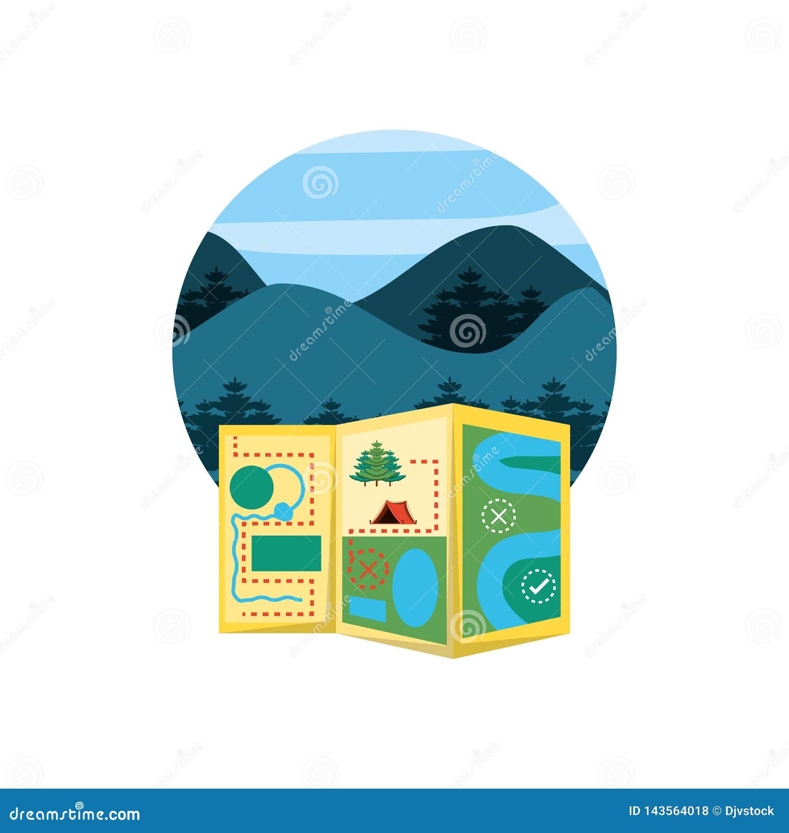 Paper Map Guide with Landscape Stock Illustration - Illustration of ...