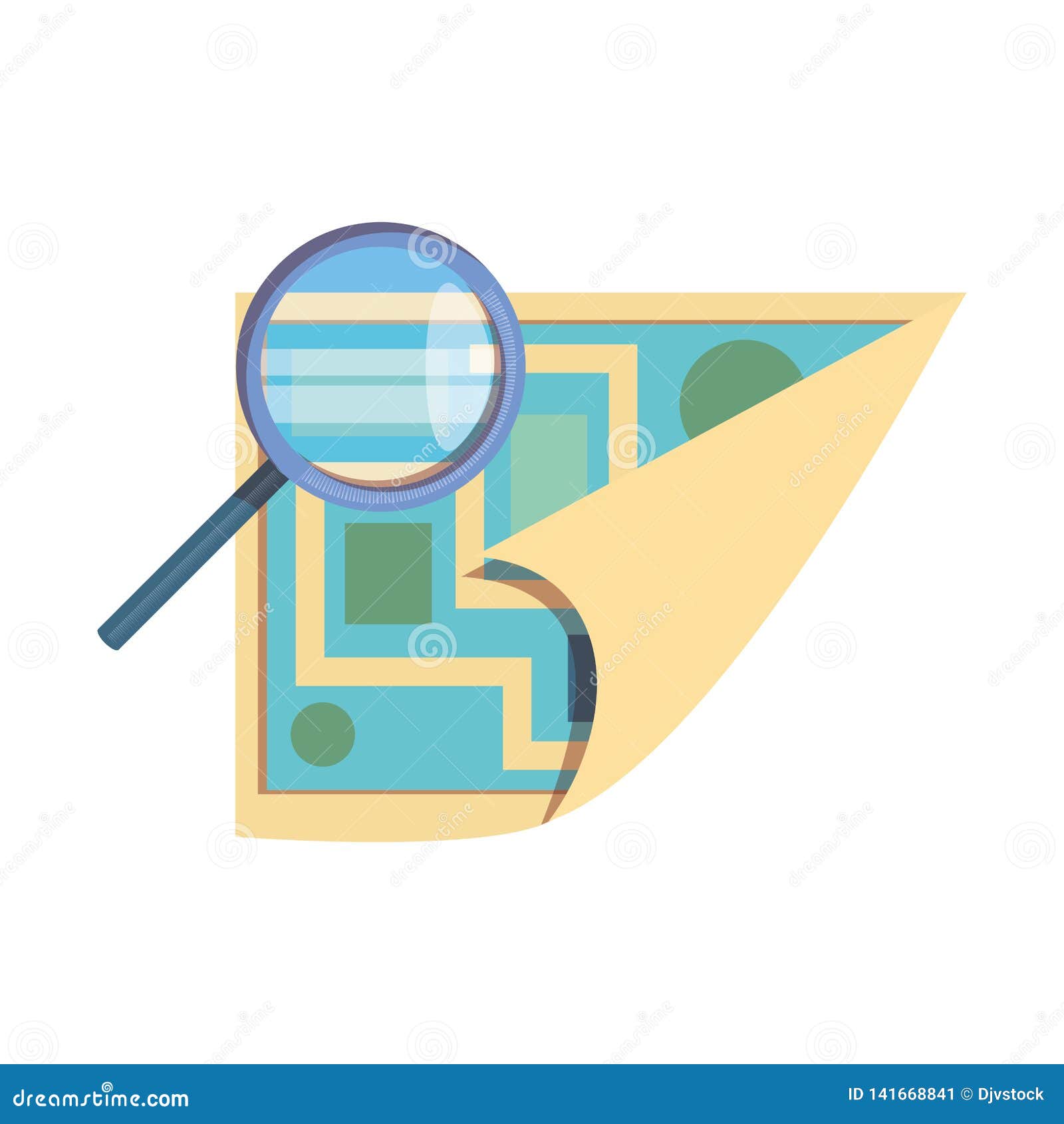 Paper Map Guide with Magnifying Glass Stock Vector - Illustration of ...