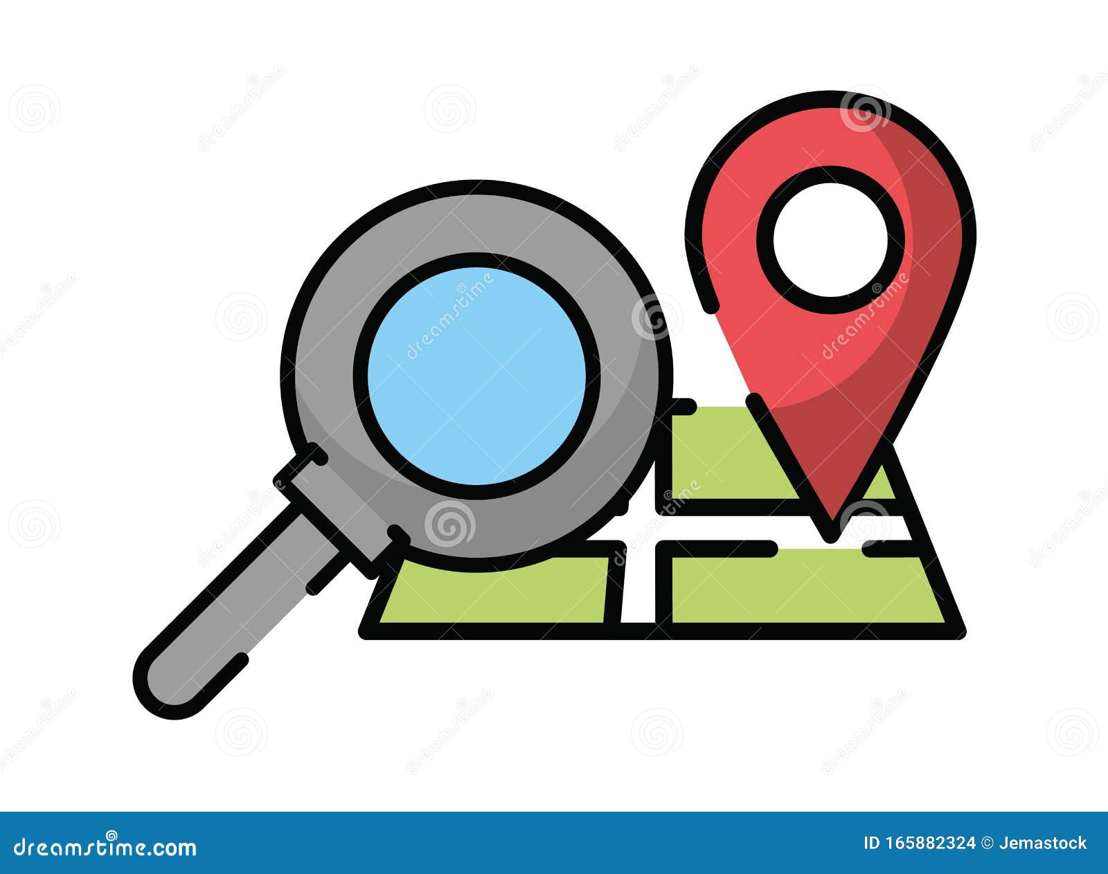 Paper Map Guide with Magnifying Glass Stock Vector - Illustration of ...