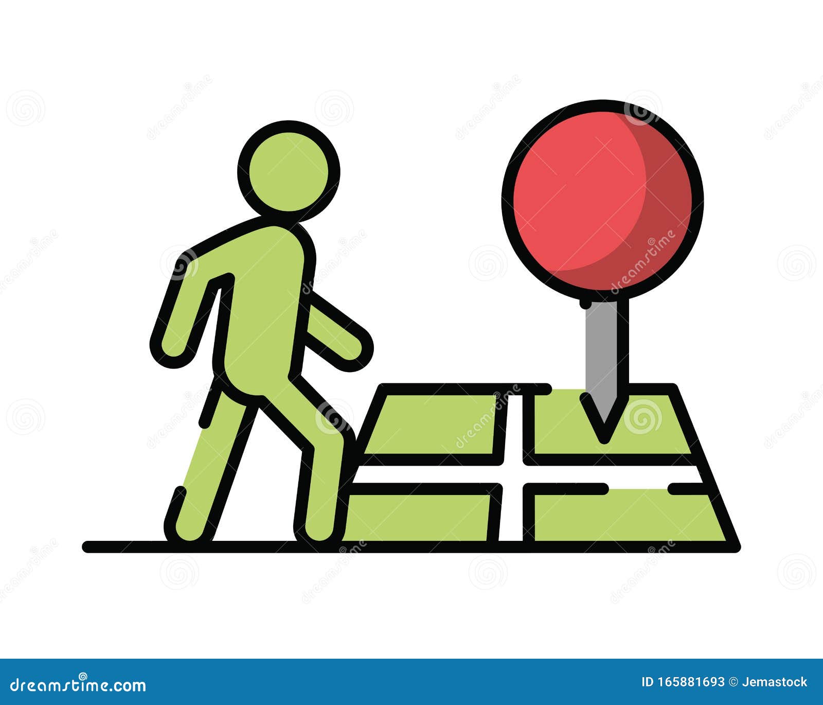 Paper Map Guide with Pedestrian Walking Stock Vector - Illustration of ...