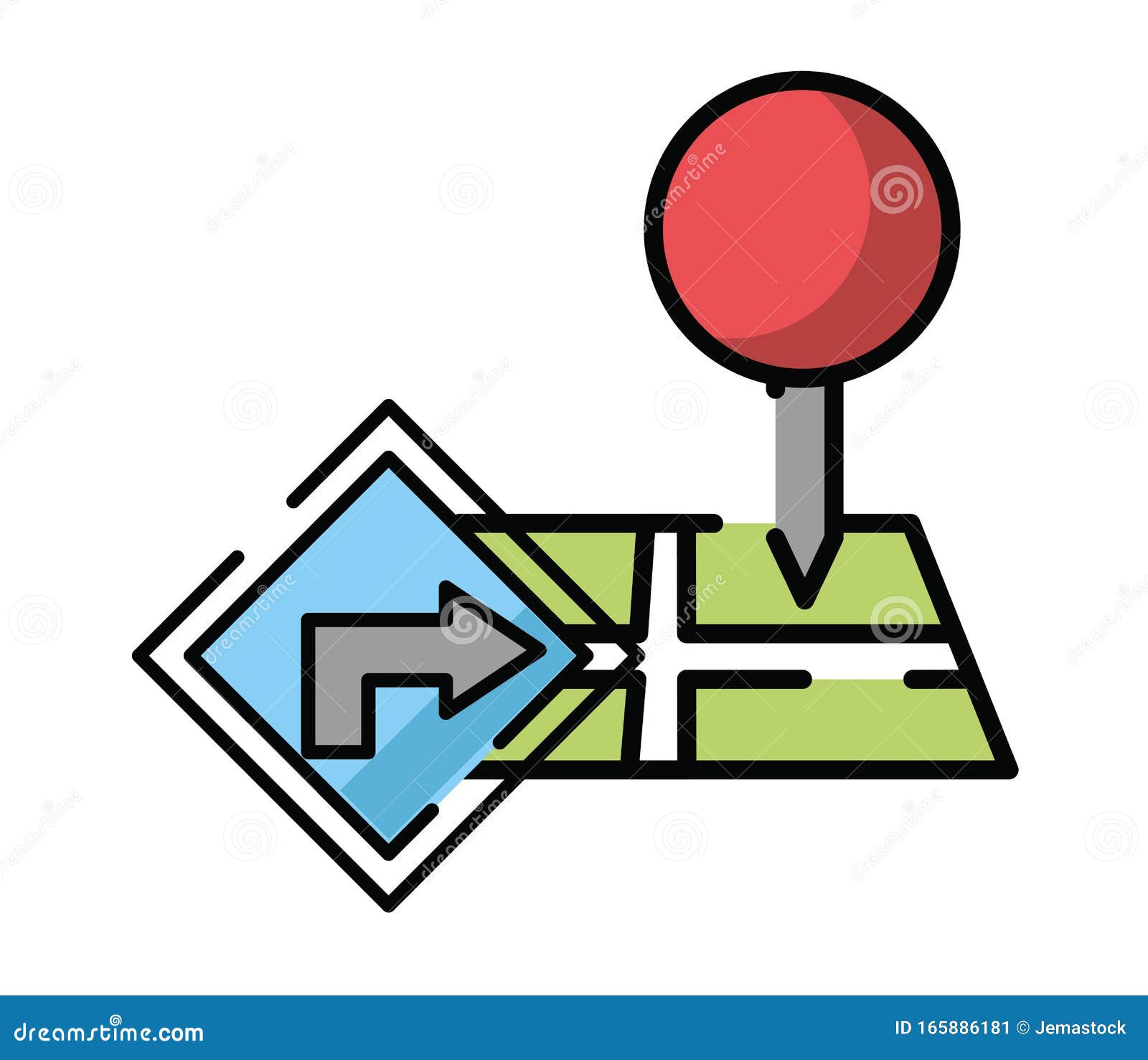 Paper Map Guide with Traffic Signal Icon Stock Vector - Illustration of ...