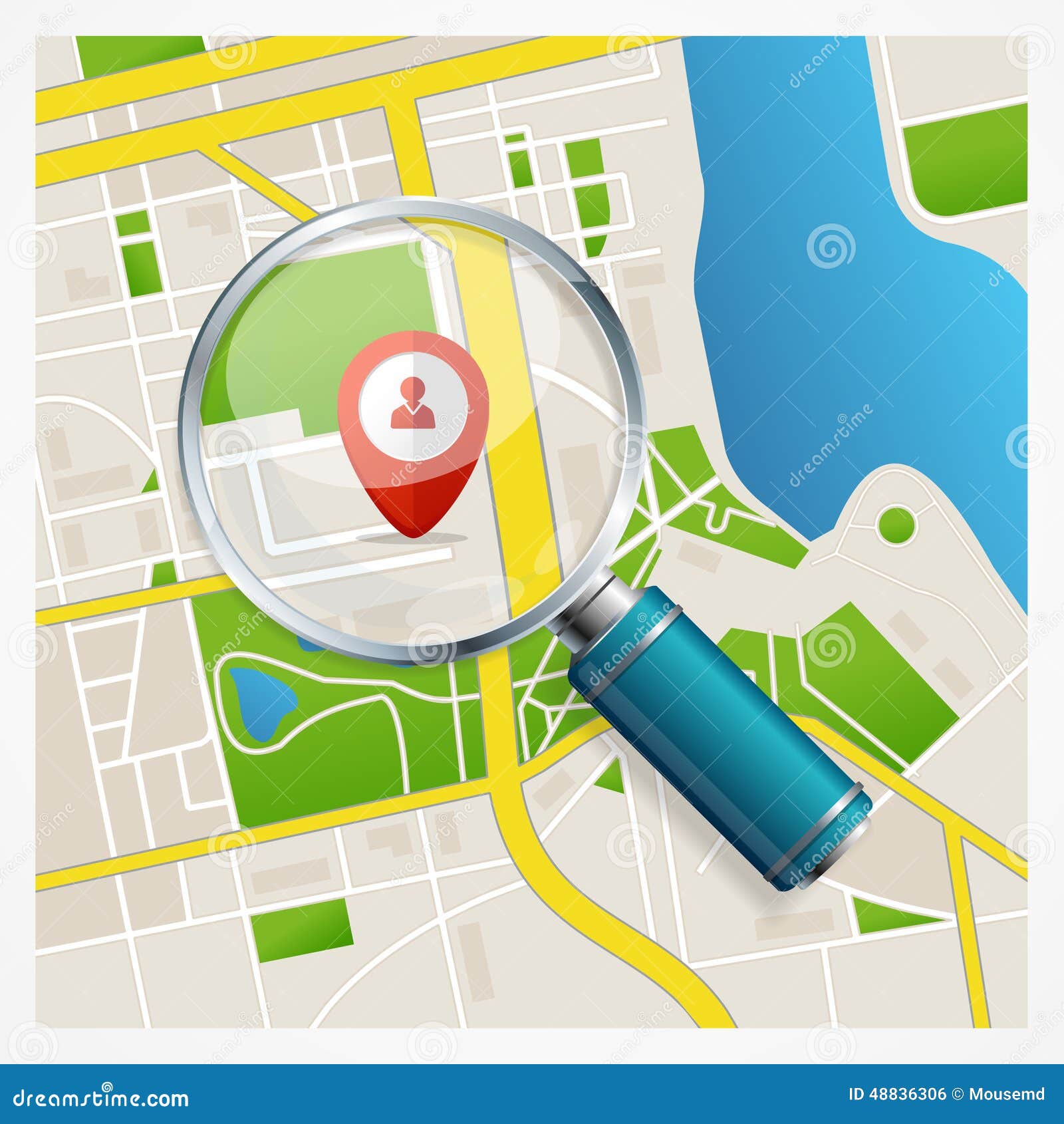 Paper Map with Magnifying Glass and Pin Stock Vector - Illustration of ... Paper Map with Magnifying Glass and Pin Stock Vector - Illustration of ...
