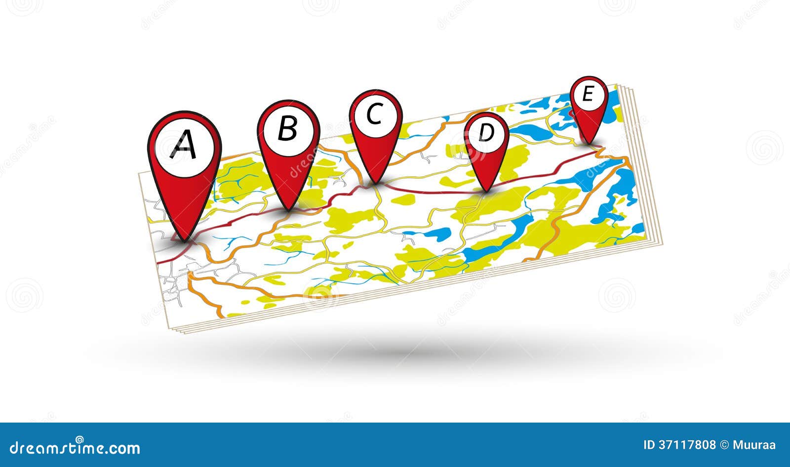 Paper map and marks stock vector. Illustration of river - 37117808