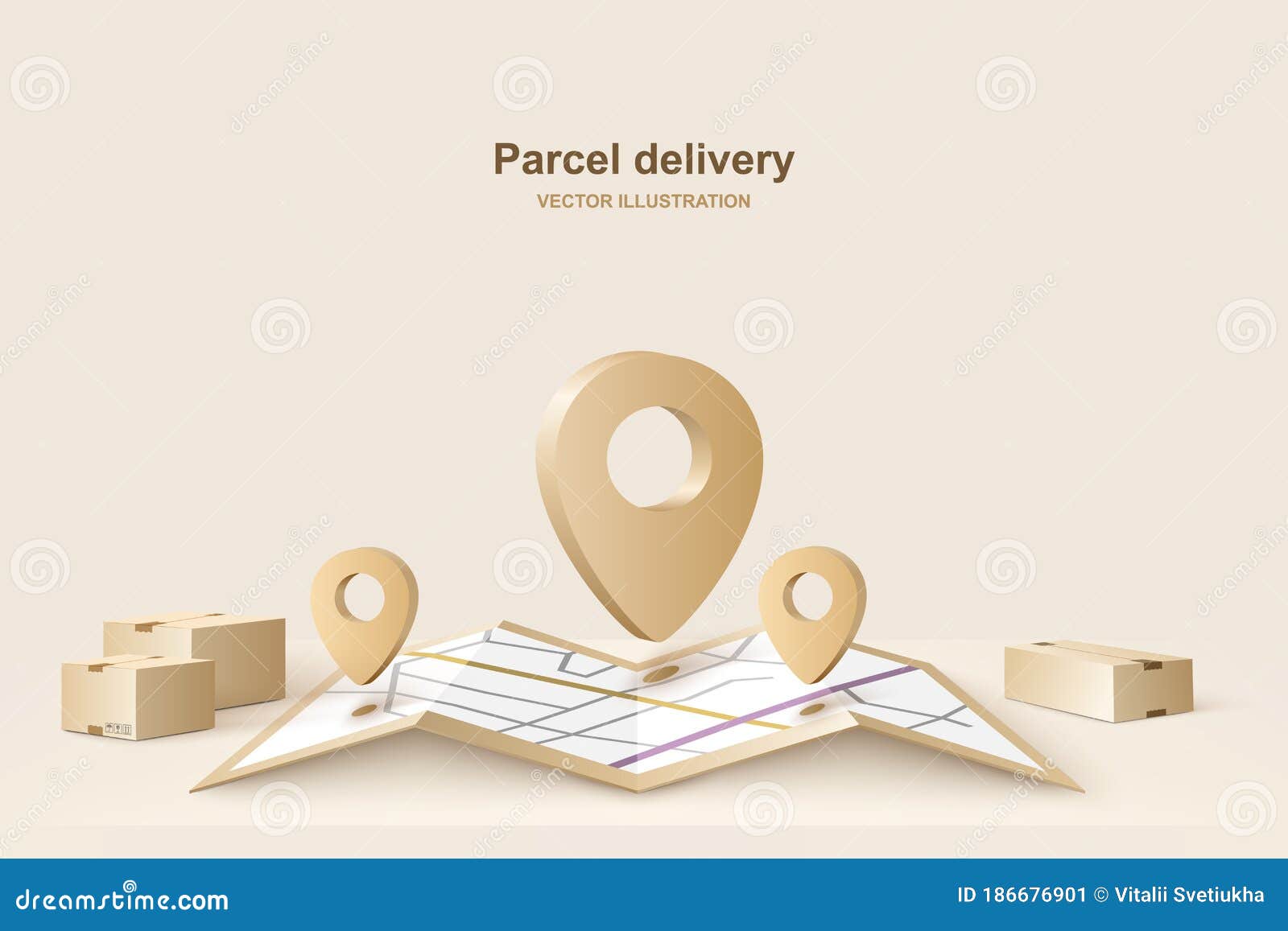 Paper Map with Parcel. Concept for Fast Delivery Service. Vector ...