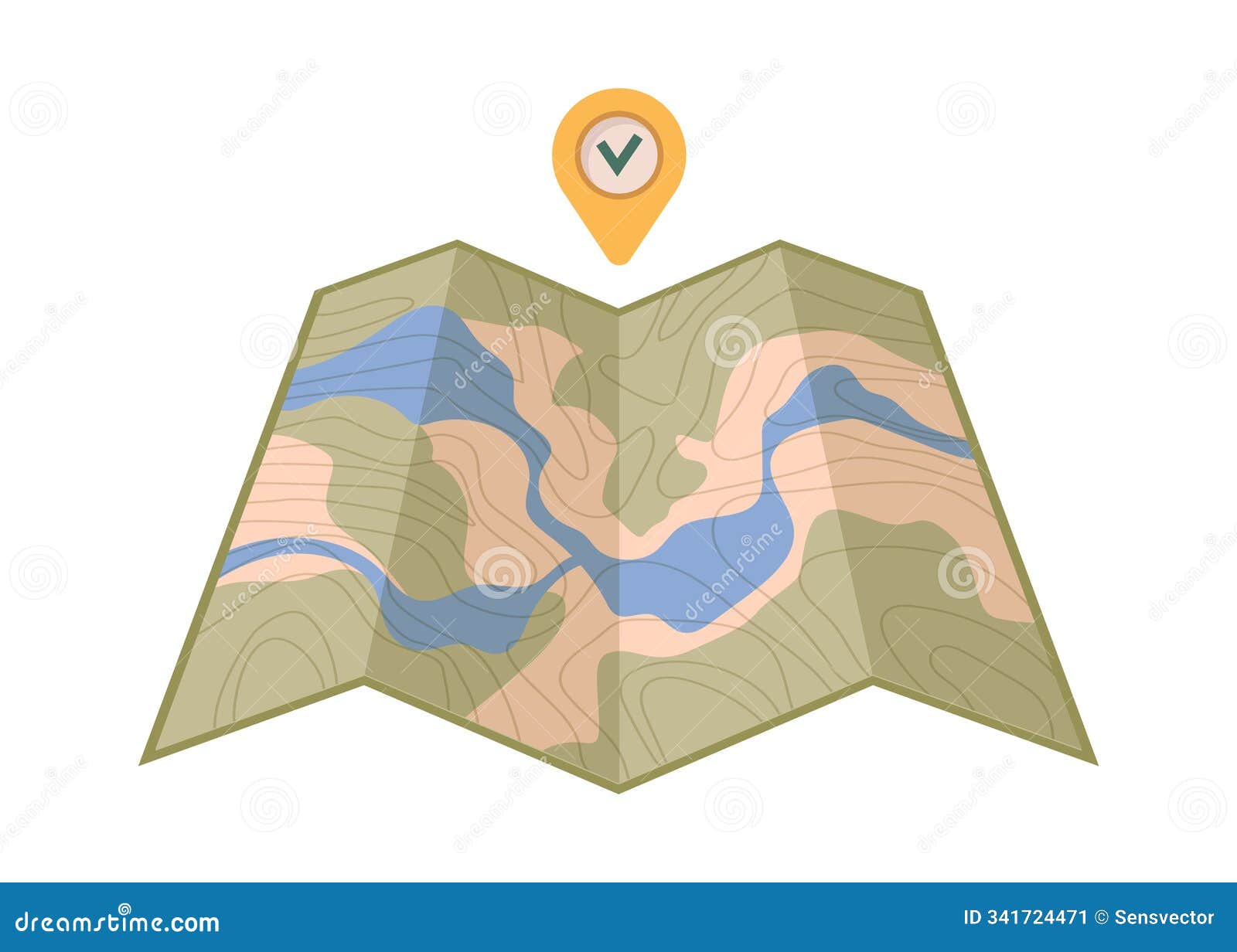 Paper Map with Pin for Place, Navigation Stock Illustration ...