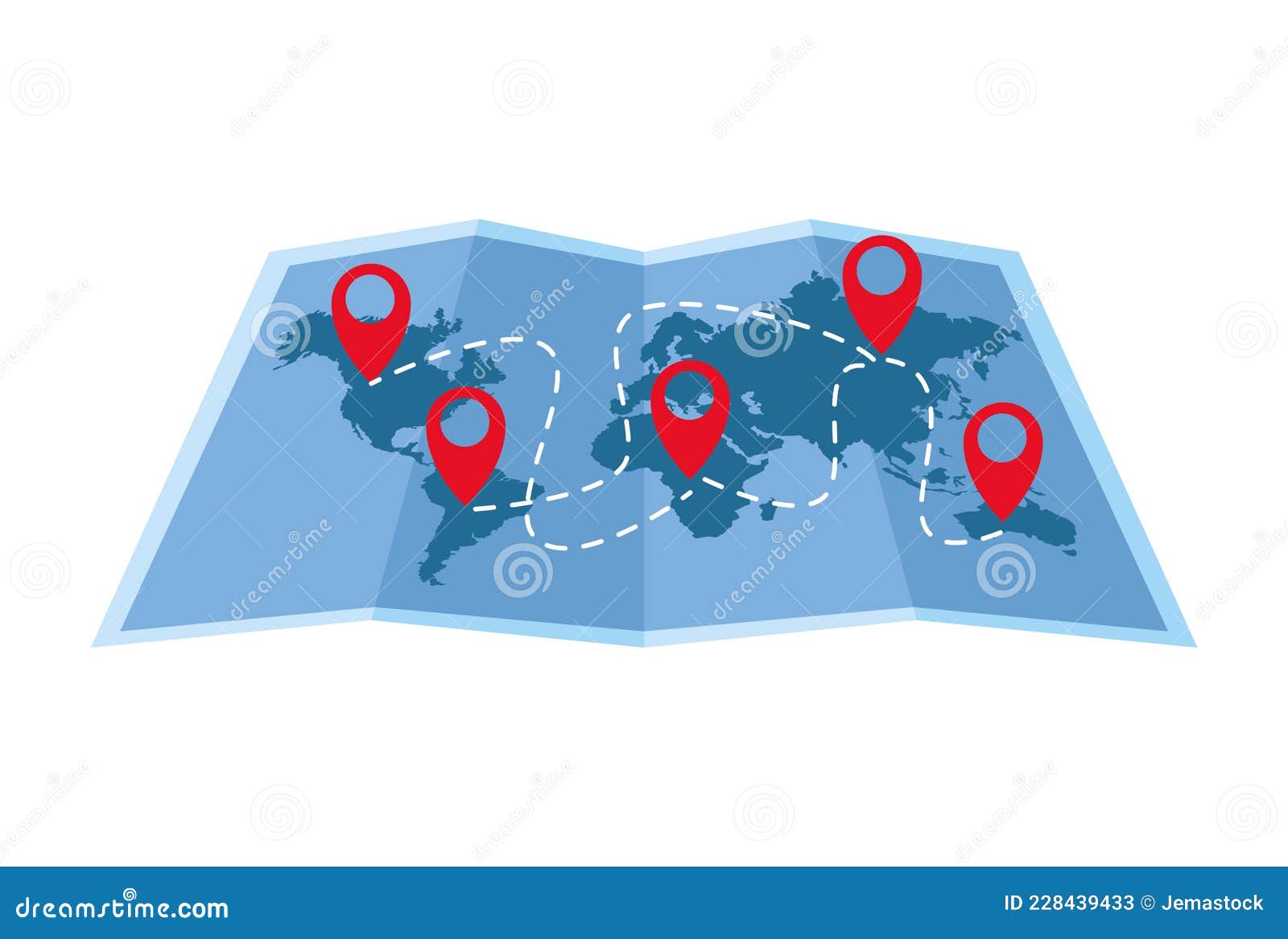Paper map with pins stock vector. Illustration of road - 228439433
