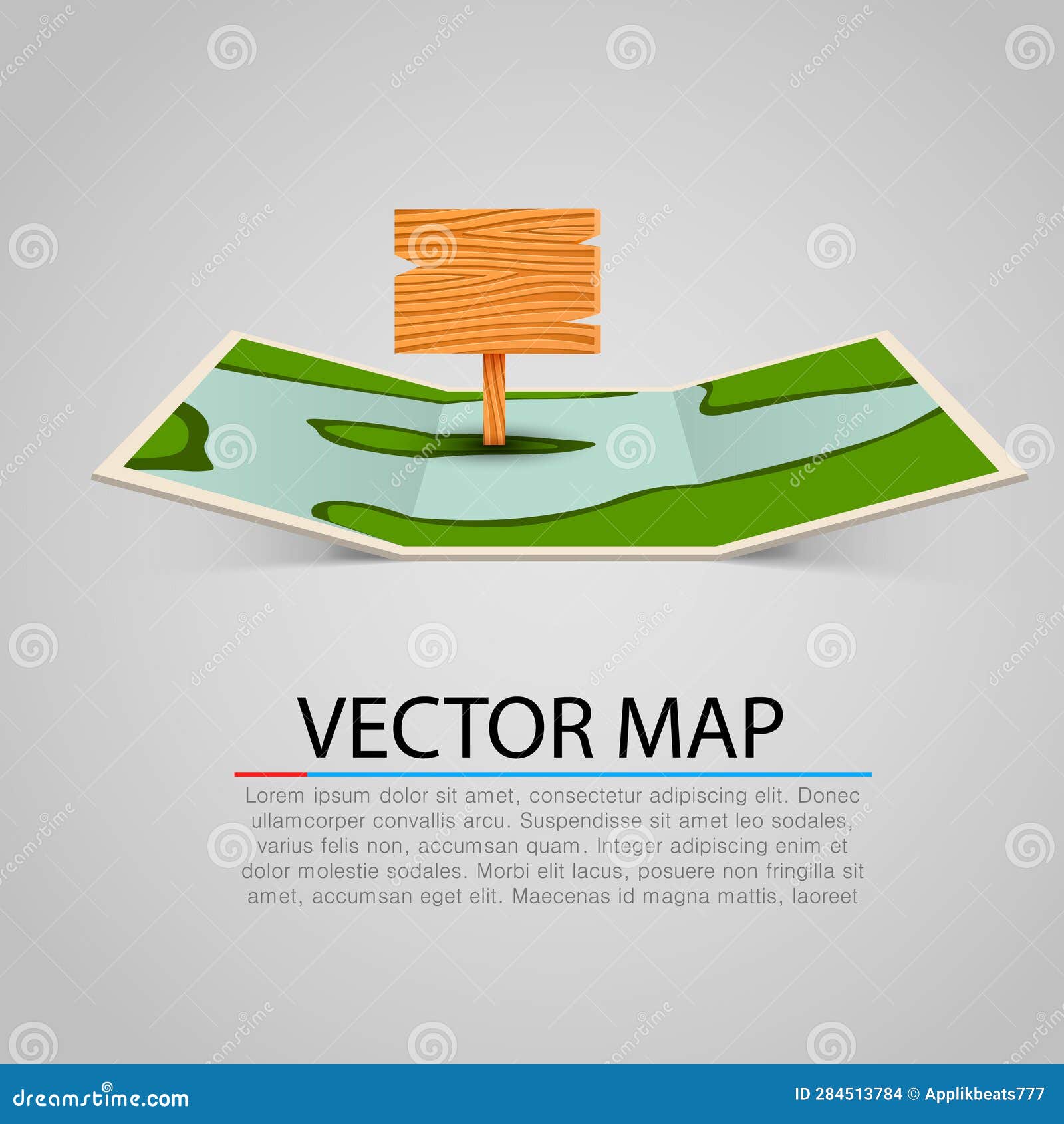 Paper Map Sign with Wooden Pointer Stock Vector - Illustration of trip ...