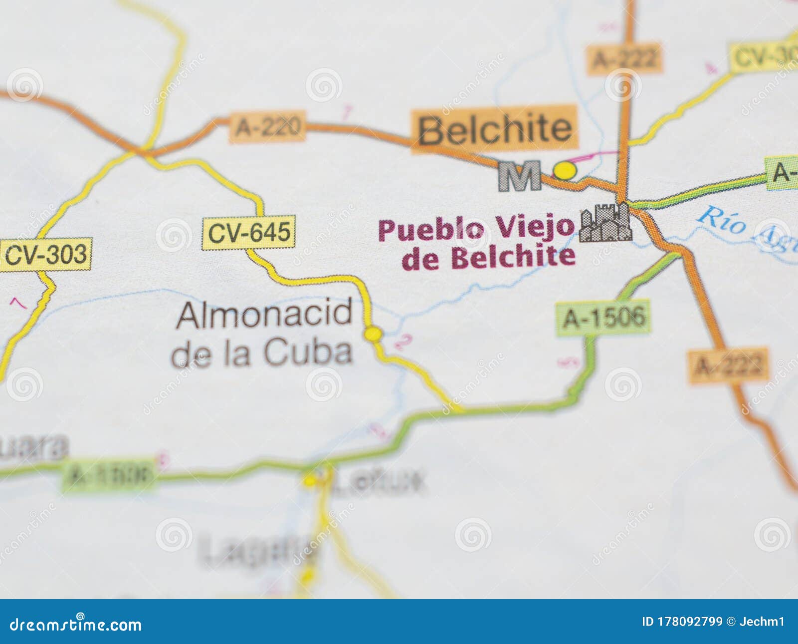 Paper Map of Spain in Color with Focus on Belchite Stock Image - Image ...