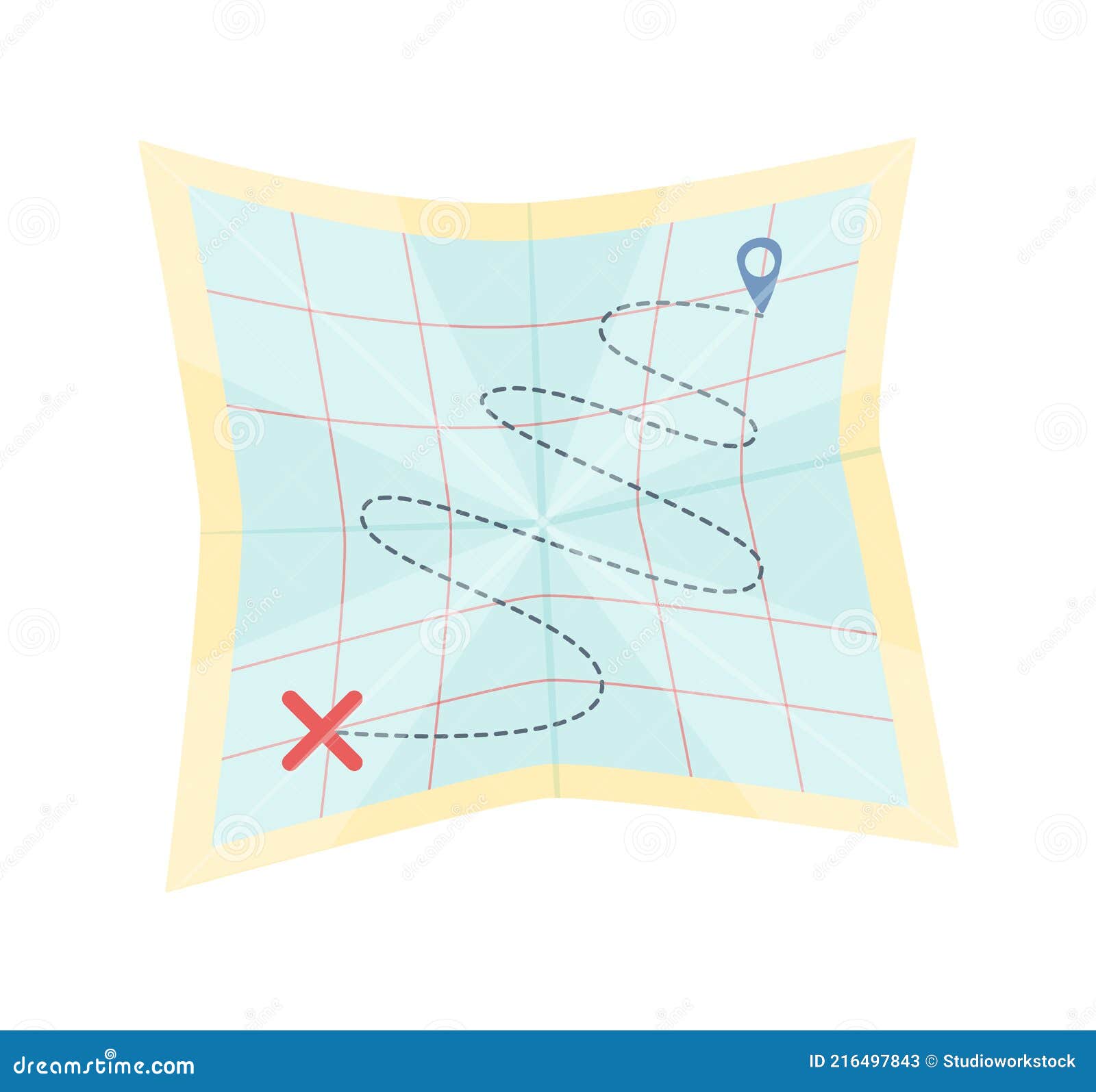 Paper Map with Touristic Rout Isolated on White Stock Vector ...