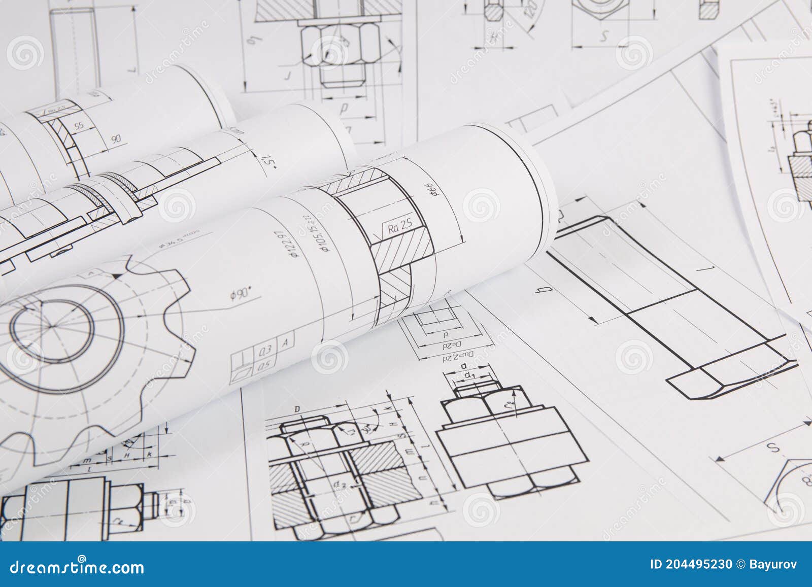 Paper Mechanics Engineering Drawings Close-up Stock Photo - Image of ...