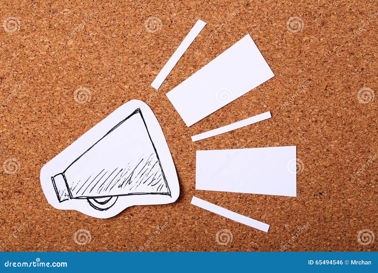 Paper Megaphone Announcing stock photo. Image of corkboard - 65494546
