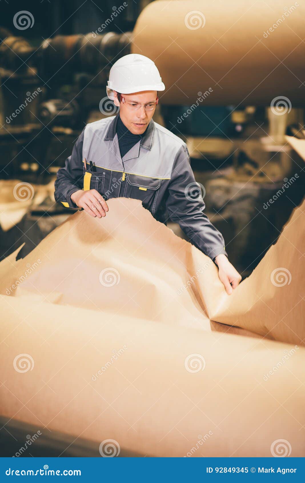 Paper mill factory worker stock image. Image of roll - 92849345