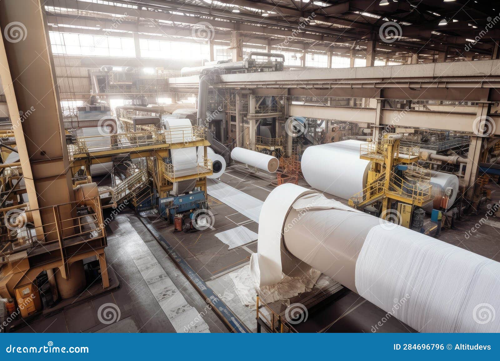Paper Mill, with Raw Materials Being Transformed into Finished Products ...