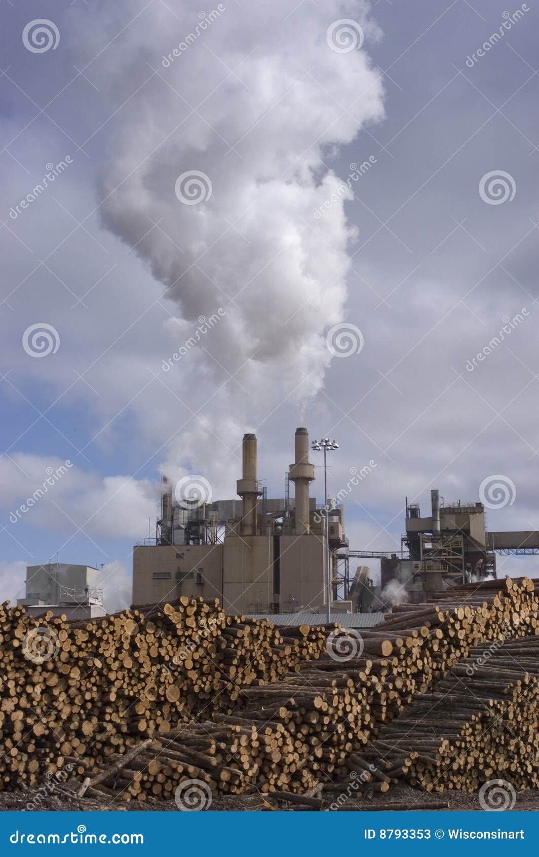 Paper Mill with Stacks of Trees To Be Processed Stock Image - Image of ...