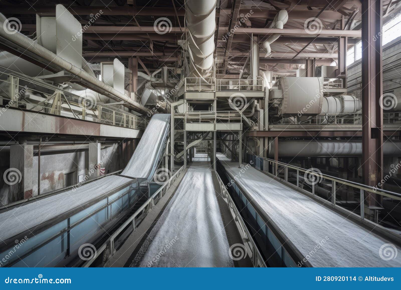 Paper Mill, With Towering Papermaking Machines And Conveyor Belts In ...