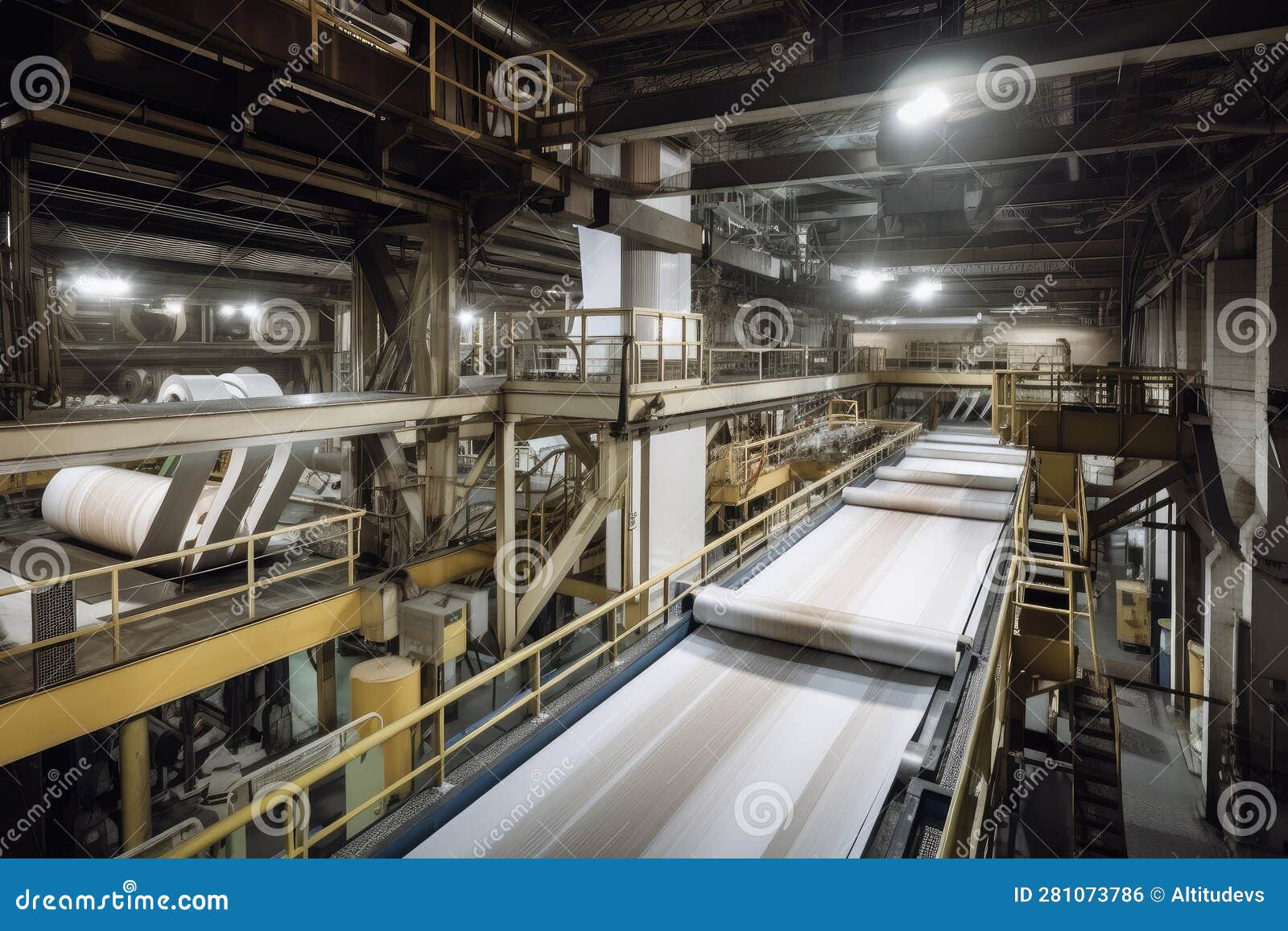 Paper Mill, with Towering Papermaking Machines and Conveyor Belts in ...