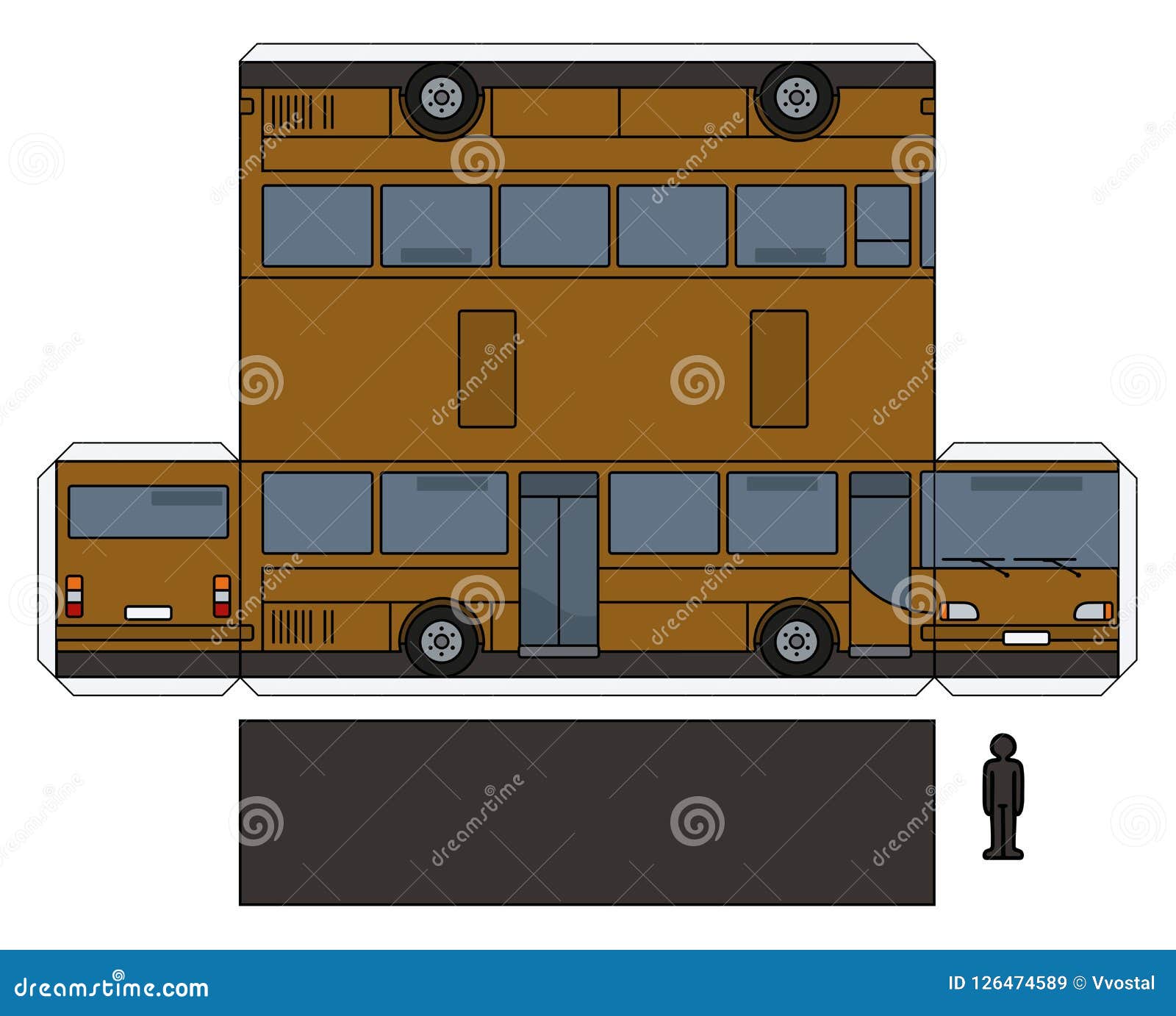 The Paper Model of the Brown Bus Stock Vector - Illustration of ...