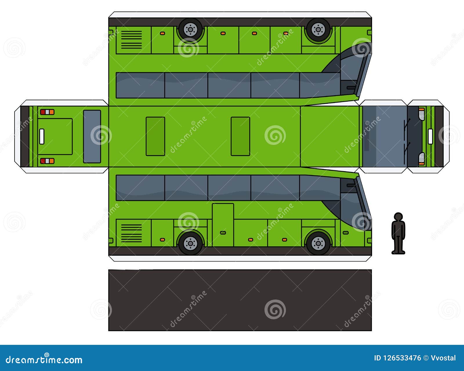 The Paper Model of a Green Bus Stock Vector - Illustration of cartoon ...
