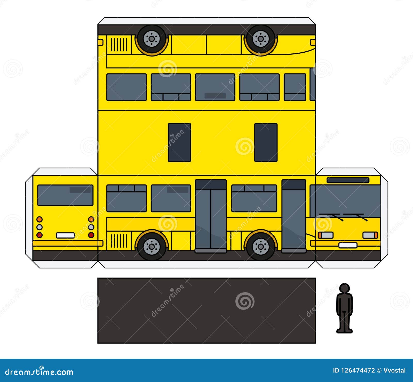 The Paper Model of a Yellow Small Bus Stock Vector - Illustration of ...
