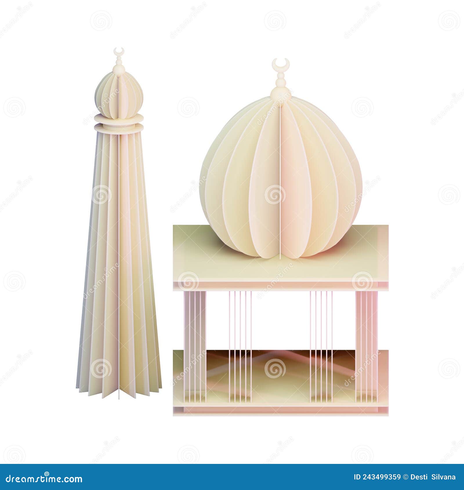 Paper Mosque 3D Render Illustration Stock Illustration - Illustration ...