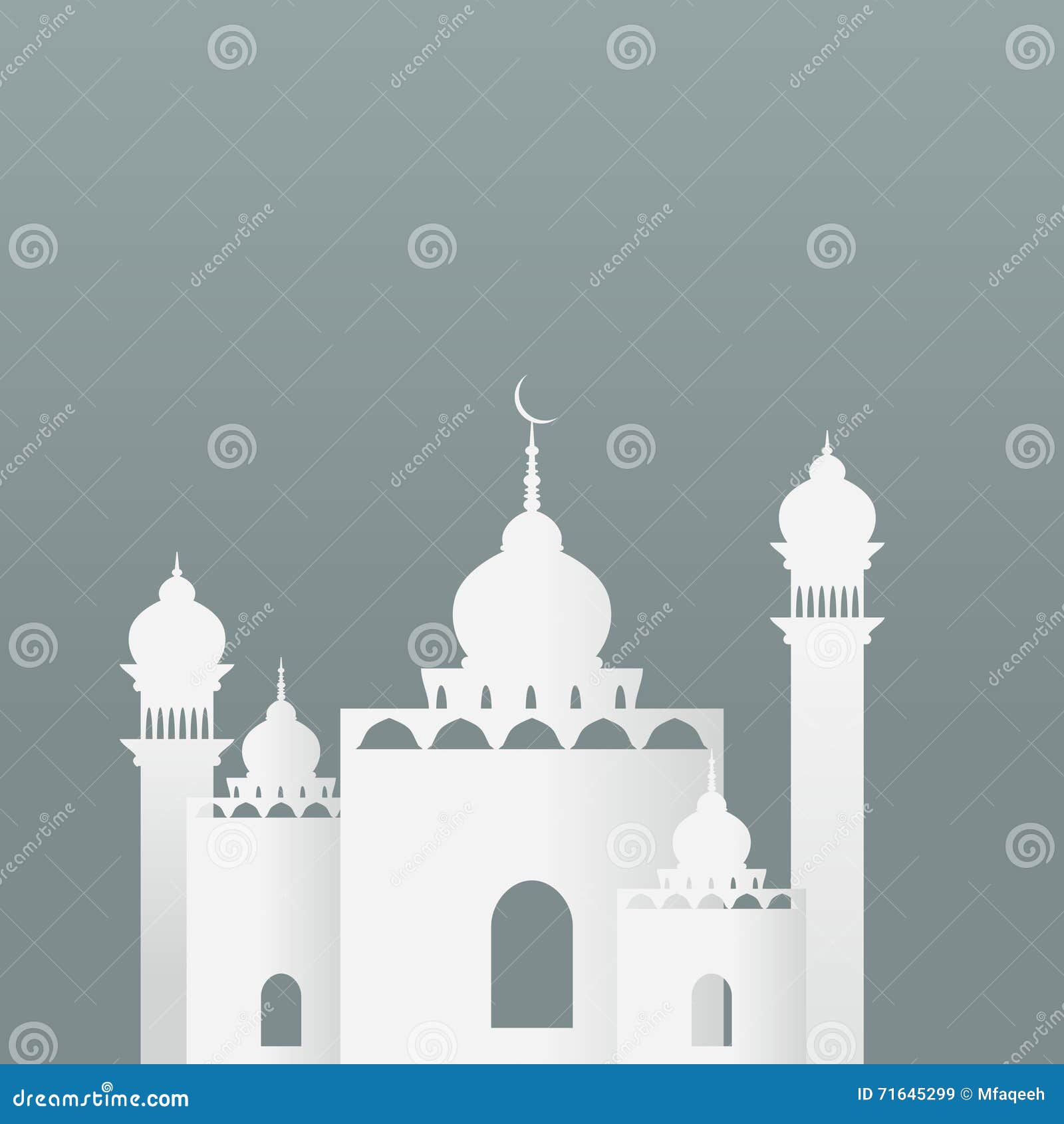 Paper Style Mosque Illustration with Two Minarets and Four Domes Stock ...