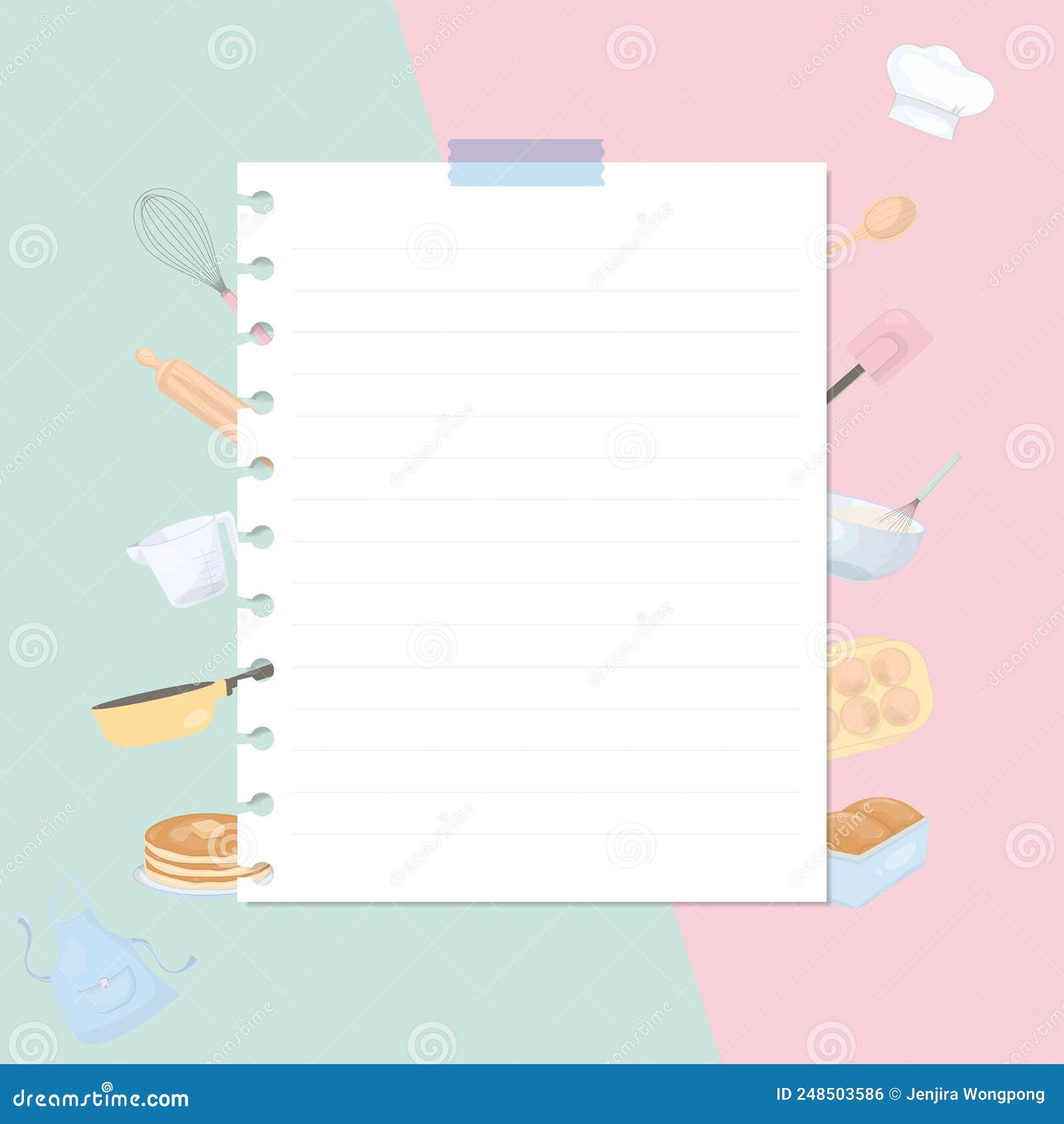 Paper Note with Kitchen Tools and Bakery Ingredient Stock Illustration ...