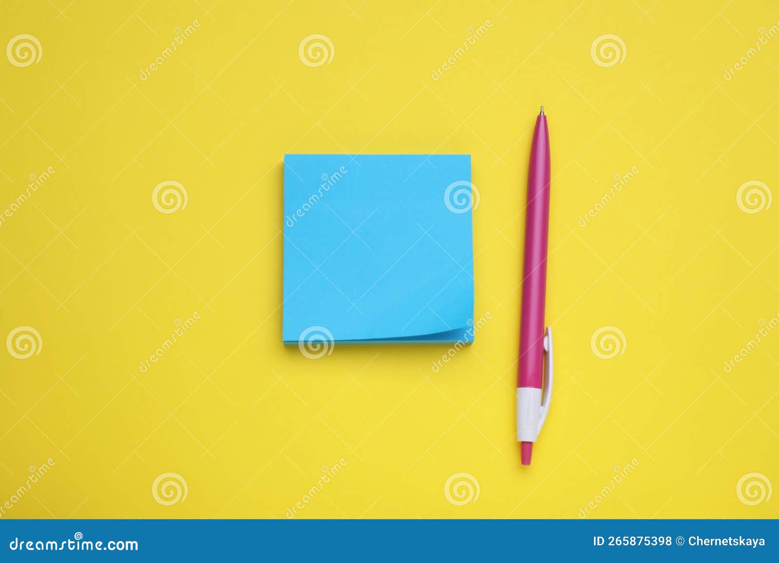 Paper Note and Pen on Yellow Background, Flat Lay Stock Photo - Image ...