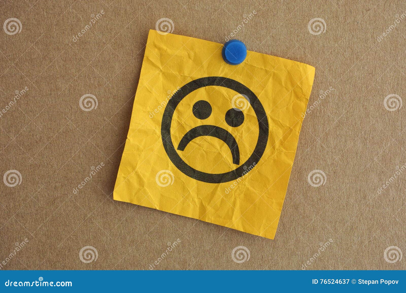 Paper note with sad face stock image. Image of hang, textured - 76524637