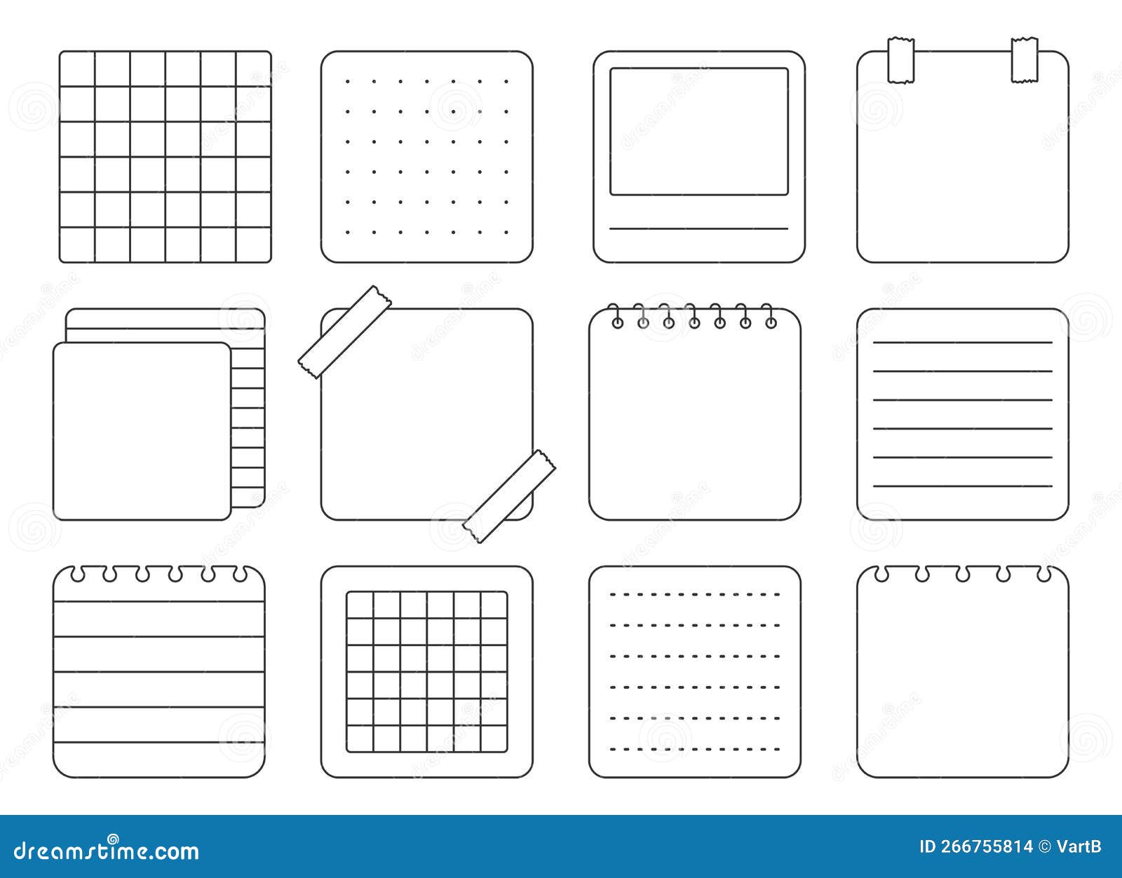 Paper Note Sticker Square Notepad Black Line Set Stock Vector ...
