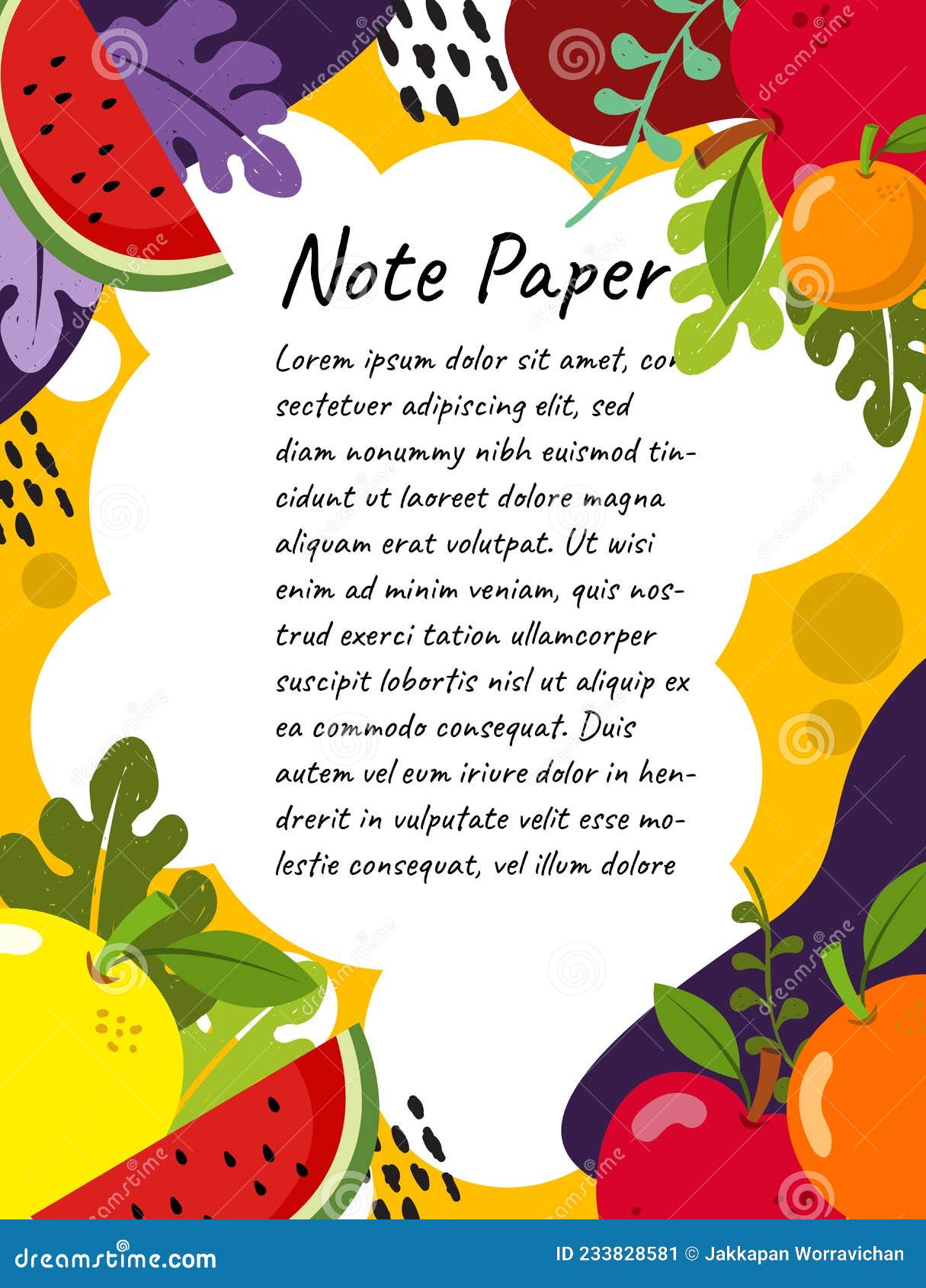 Paper Note Vector Frame Background Art Design Fruits 01 Stock Vector ...
