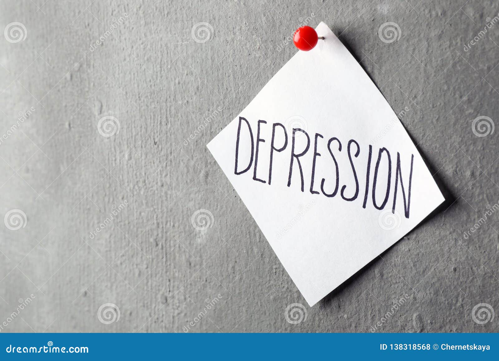 Paper Note with Written Word Depression Pinned To Grey Wall. Stock ...