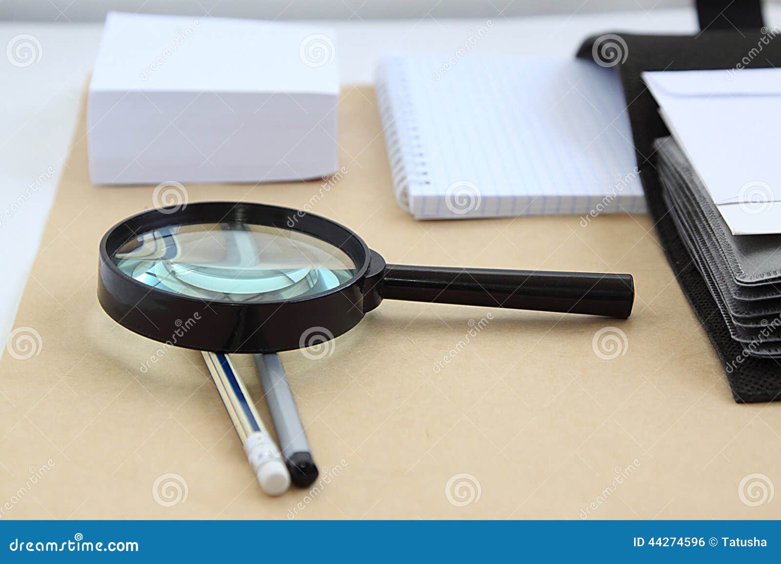 Paper Notebook and Magnifying Glass. Stock Photo - Image of office ...
