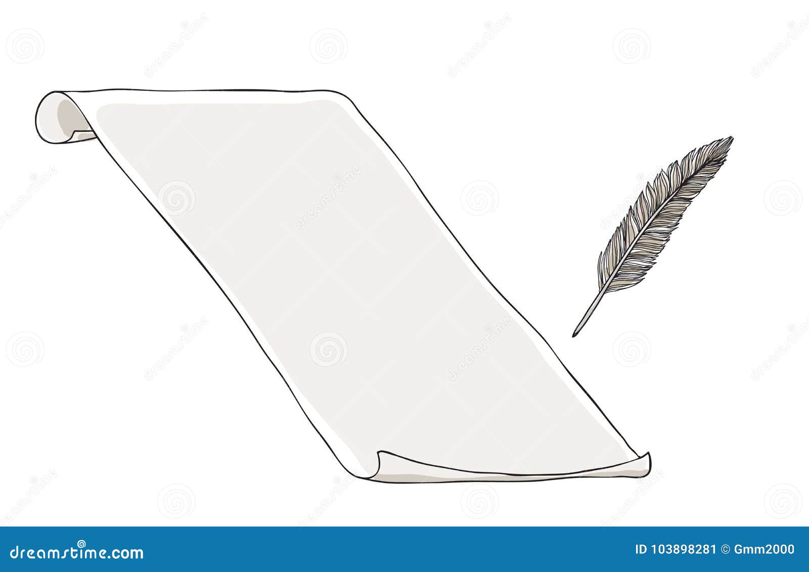 Paper Notebook Vintage and Feather Pen Hand Drawn Vector Art Stock ...