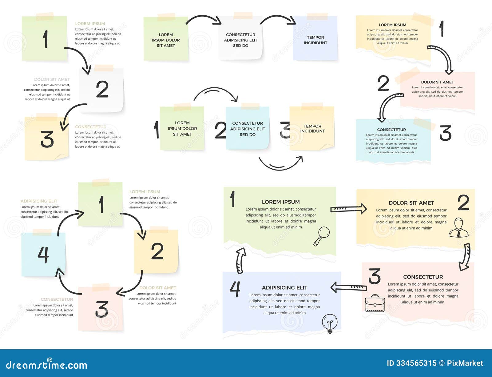 Paper Notes with Arrows stock vector. Illustration of step - 334565315