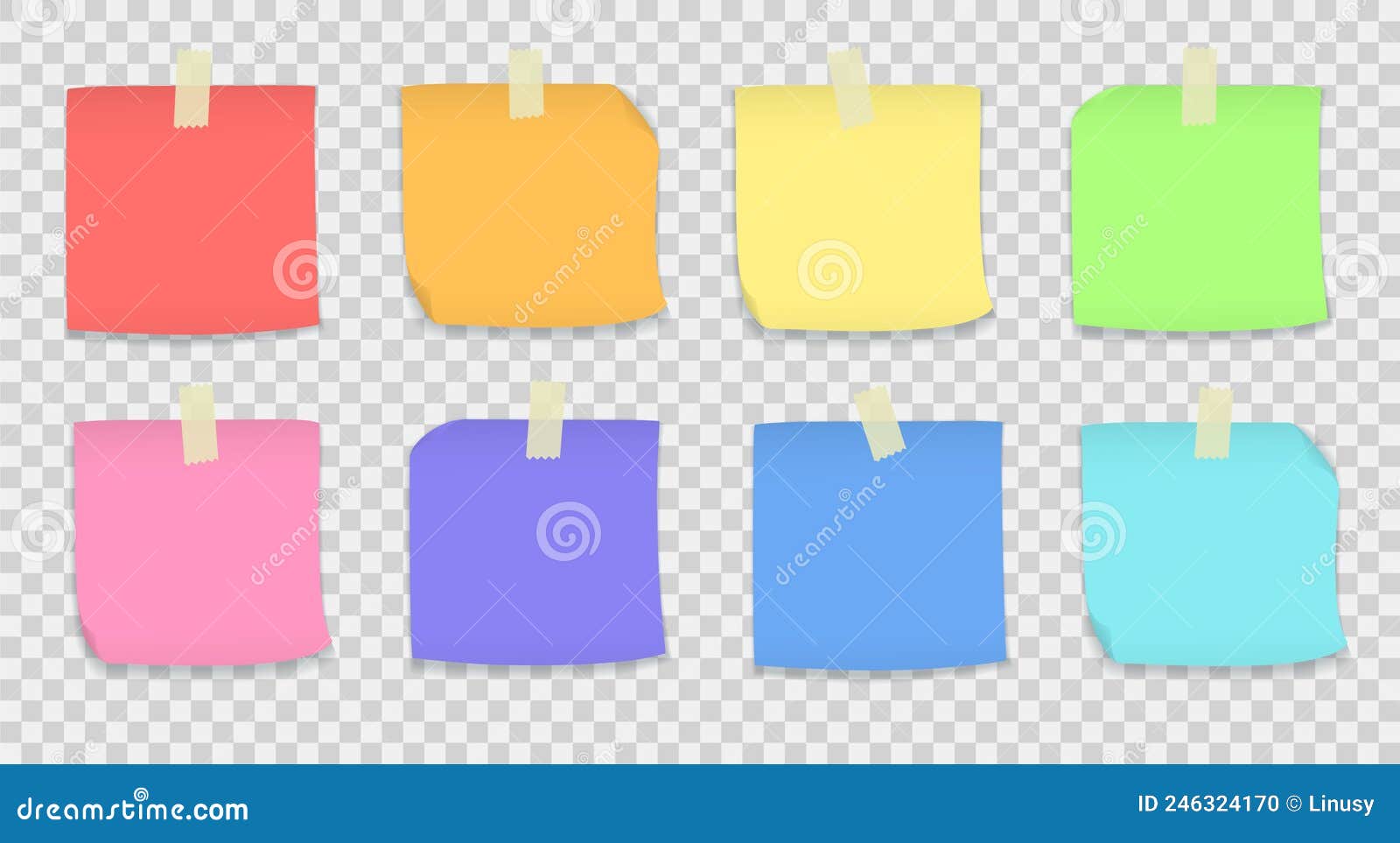 Paper Notes, Blank Memo Stickers Glued with Scotch Stock Vector ...