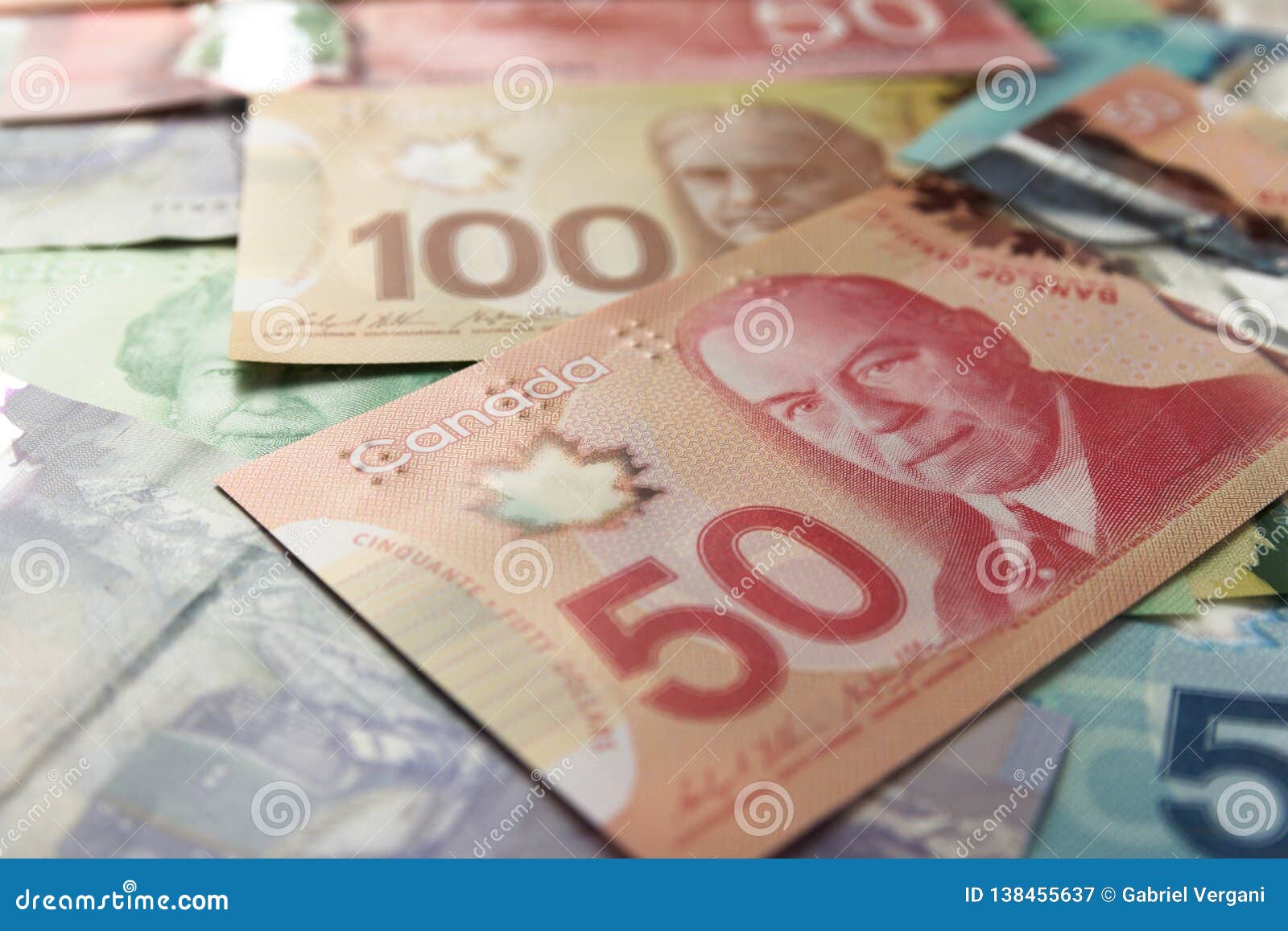 Paper Notes from Canada. Dollar. Different Amounts of Bills. Full Frame ...