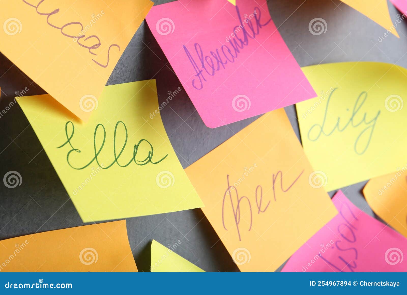Paper Notes with Different Baby Names on Grey Wall Stock Photo - Image ...