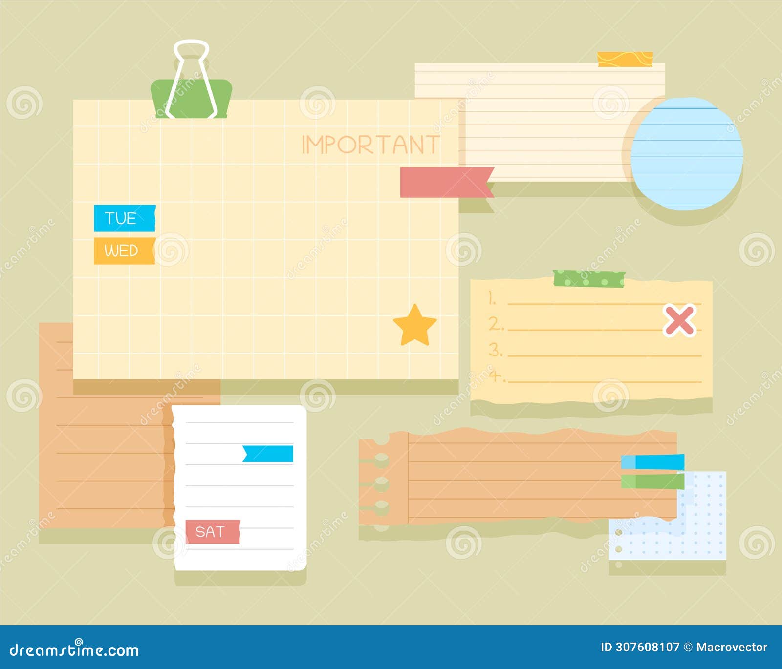Paper Notes Flat Cartoon Composition Stock Illustration - Illustration ...