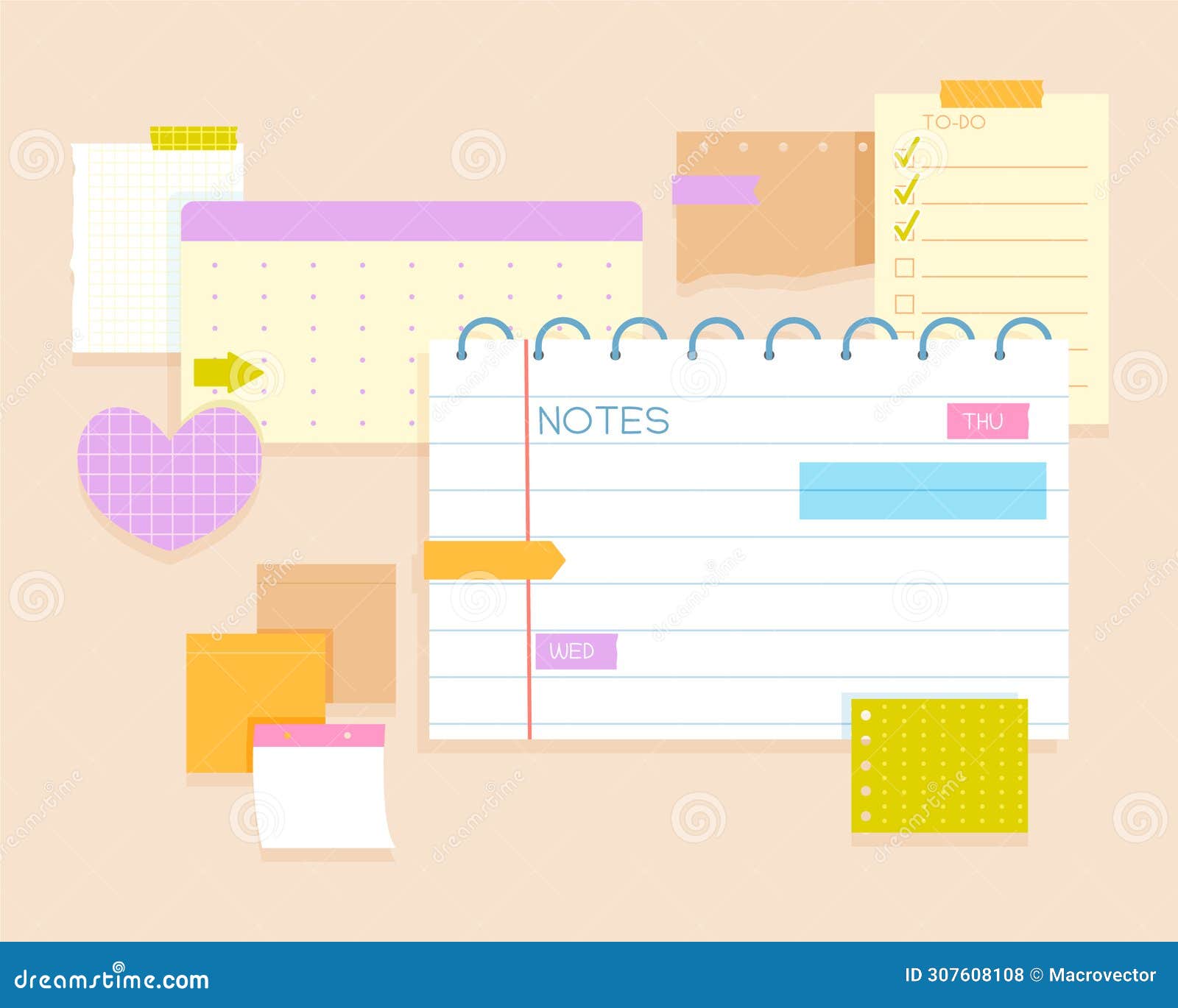 Paper Notes Flat Cartoon Composition Stock Illustration - Illustration ...