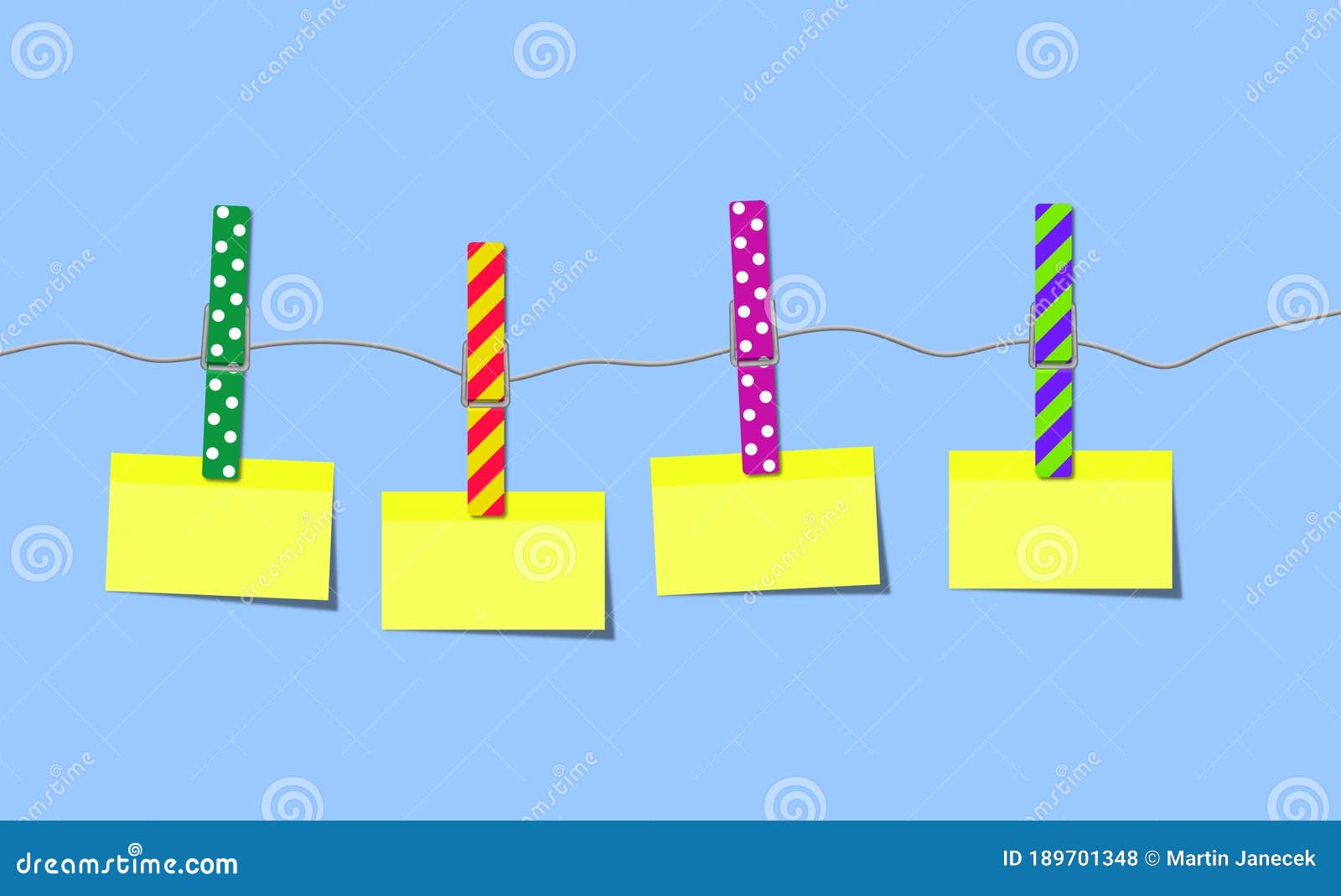 Paper Notes Hanging on the Rope with Clothes Peg Stock Illustration ...