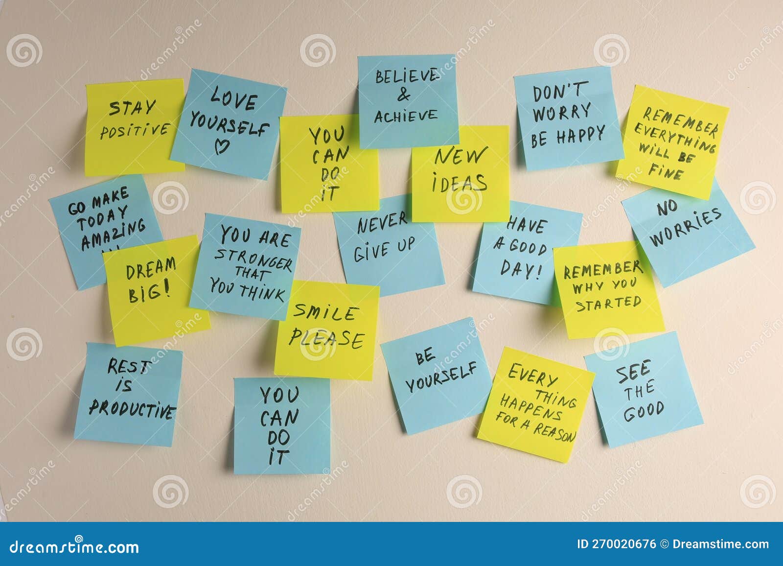Paper Notes with Life-affirming Phrases on White Wall Stock Photo ...