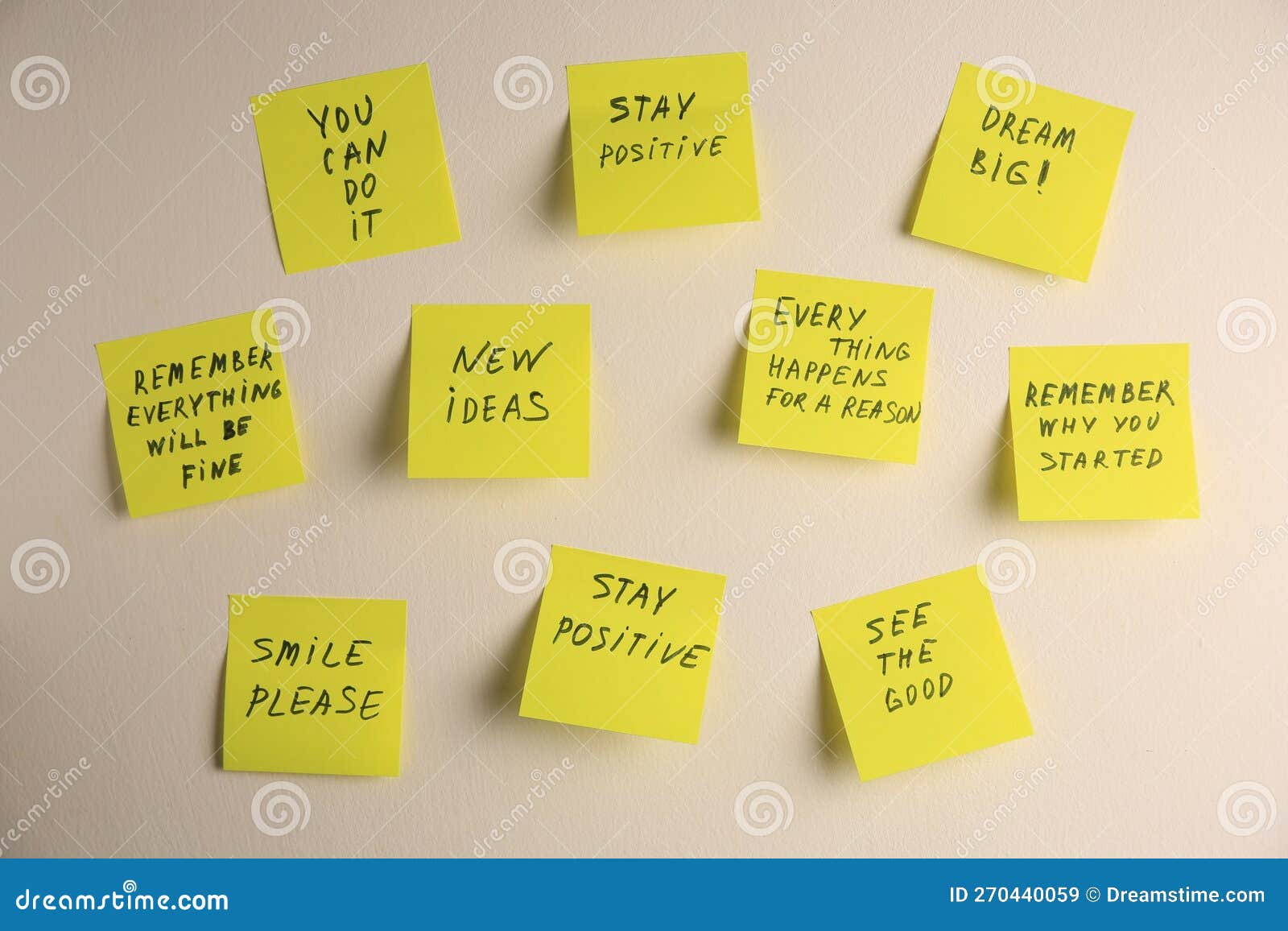 Paper Notes with Life-affirming Phrases on White Wall Stock Image ...