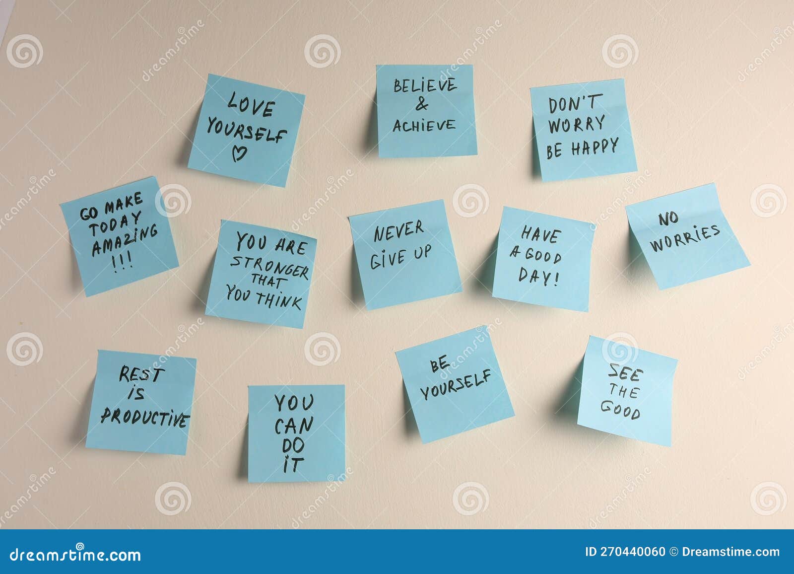 Paper Notes with Life-affirming Phrases on White Wall Stock Photo ...