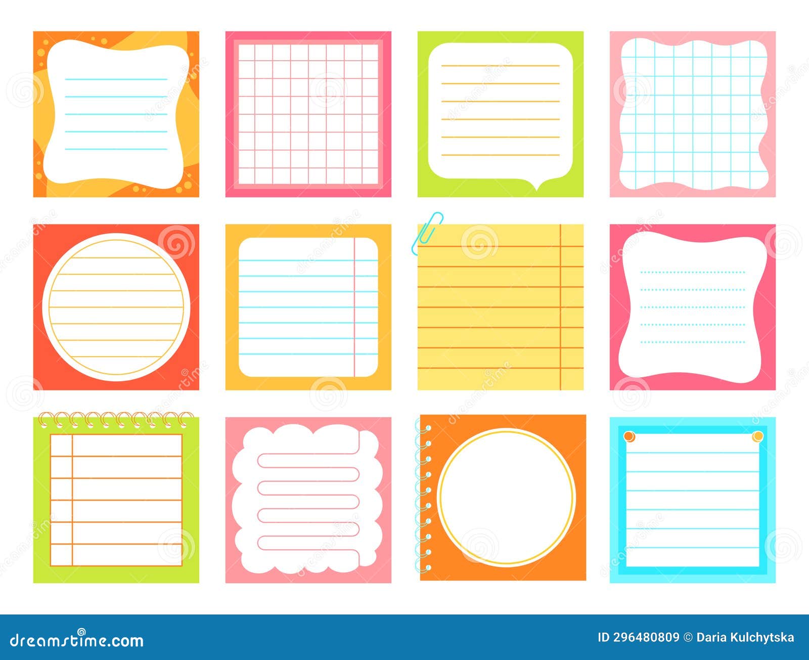 Paper Notes Notepaper Sticker Notepads Cartoon Set Sticky Sheet List ...