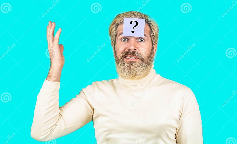 Paper Notes with Question Marks. Beard Man Question Mark in Head ...